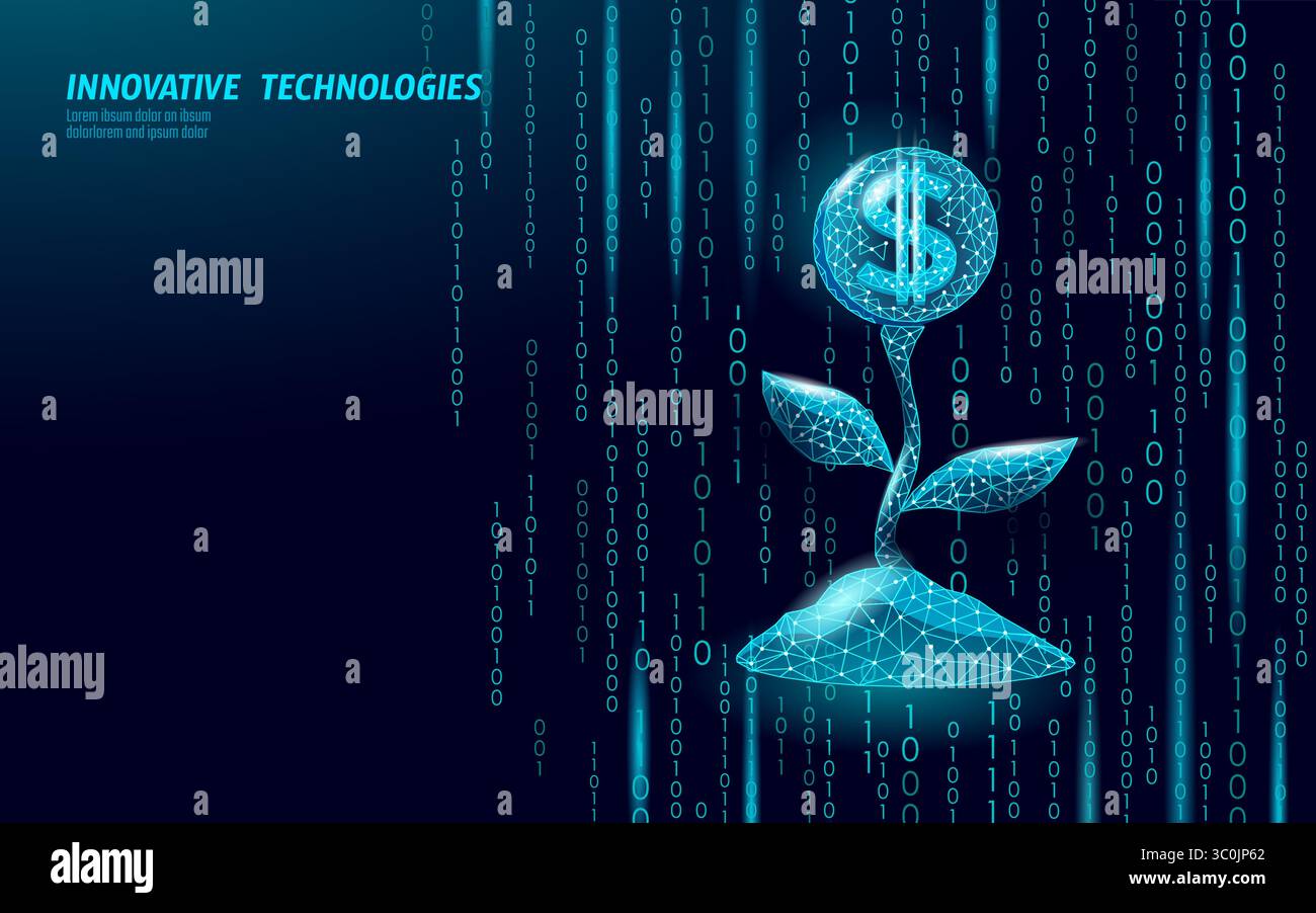 Digital dollar flower growing. Technology bloom coin earnings ...