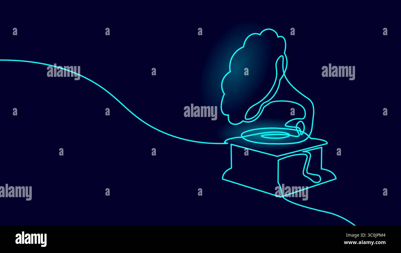Gramophone one line drawing design. Continuous contour record player ...