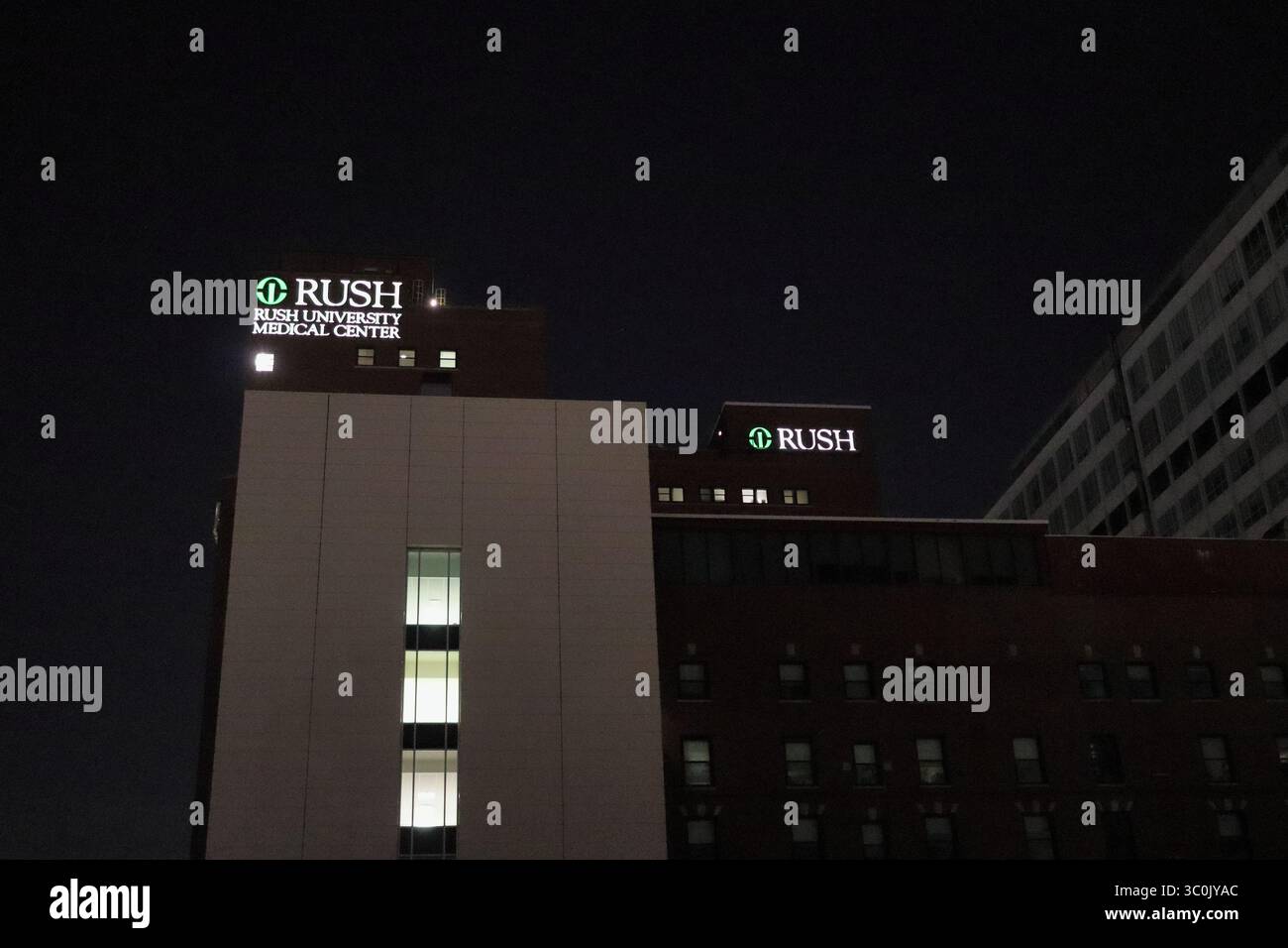 Chicago, Illinois - 07 18 2025 - Rush Medical Hospital Roof Logo At ...