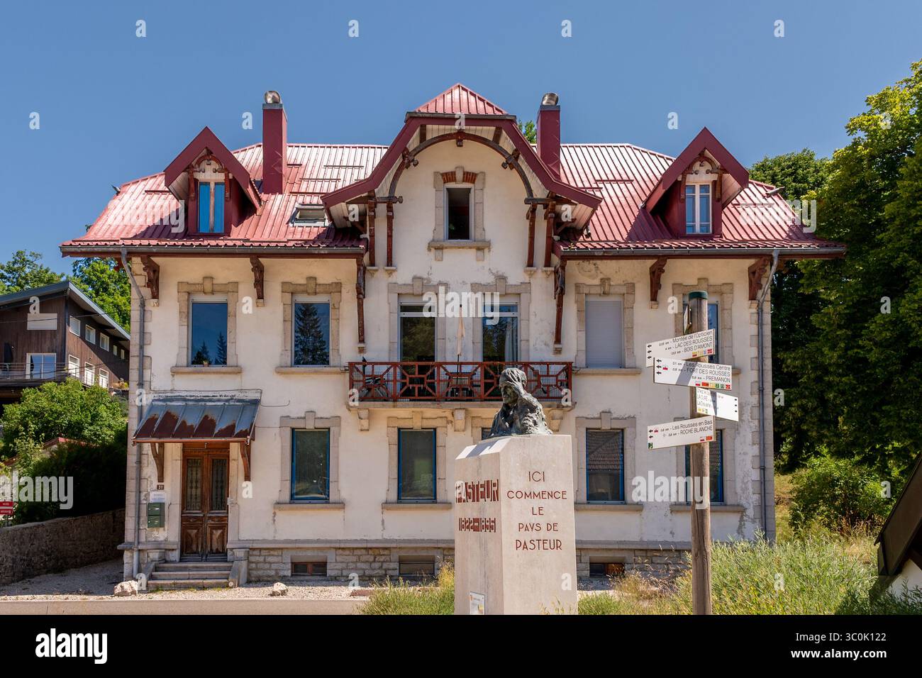 Les Rousses, Jura, France - 5th July 2025: Statue of Louis Pasteur and ...