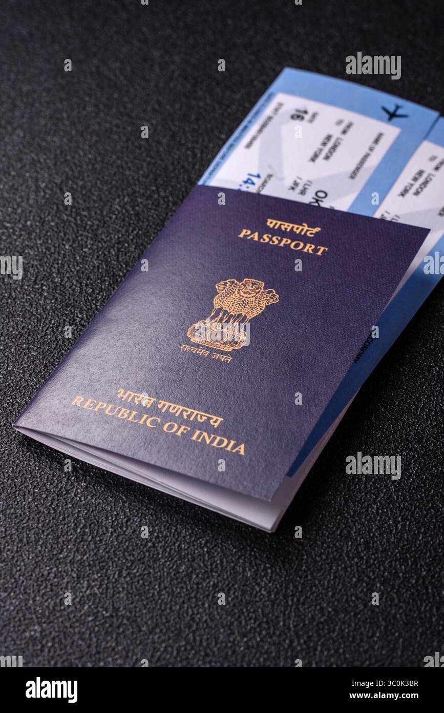 Indian passport and tickets for travelling, flying and doing business ...