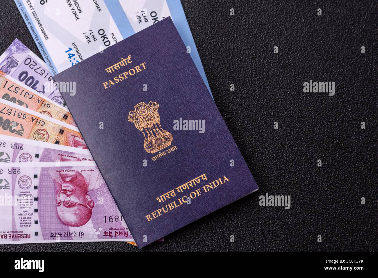 Indian passport and tickets for travelling, flying and doing business ...