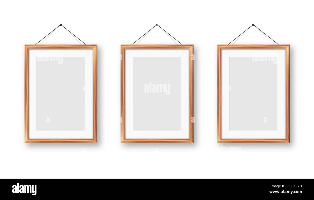 Realistic blank wooden picture frames collection. Modern poster mockup for artwork, photography ...