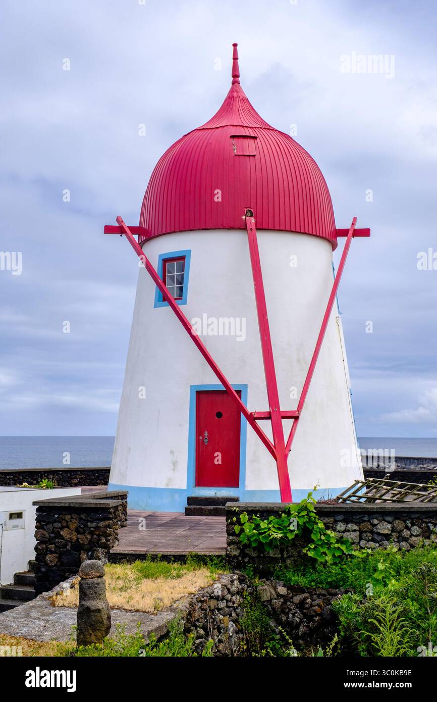 Old traditional windmill, town of Praia, São Mateus, Graciosa Island ...