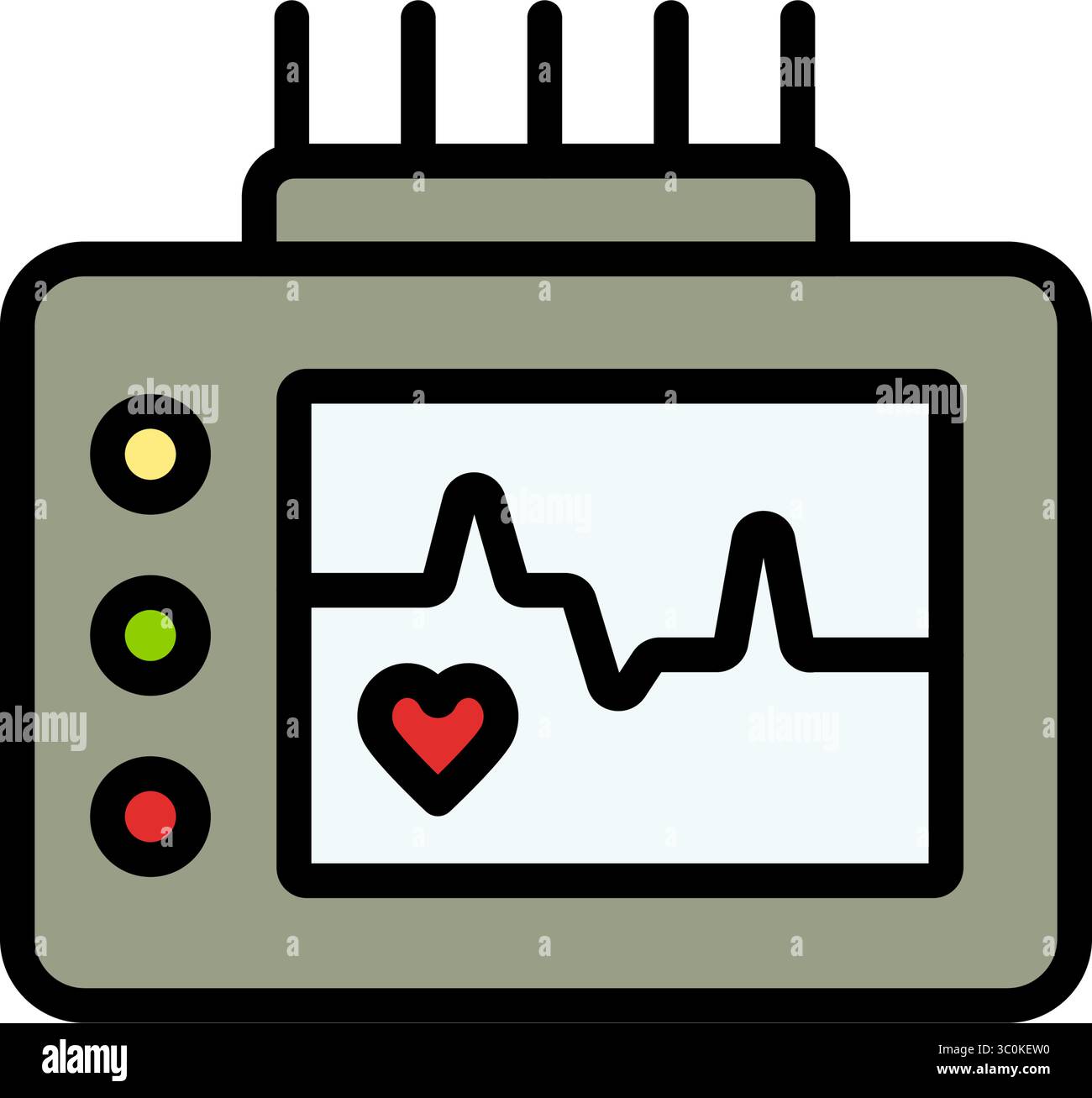 Electronic device measuring heart rate showing heartbeat icon and cable ...