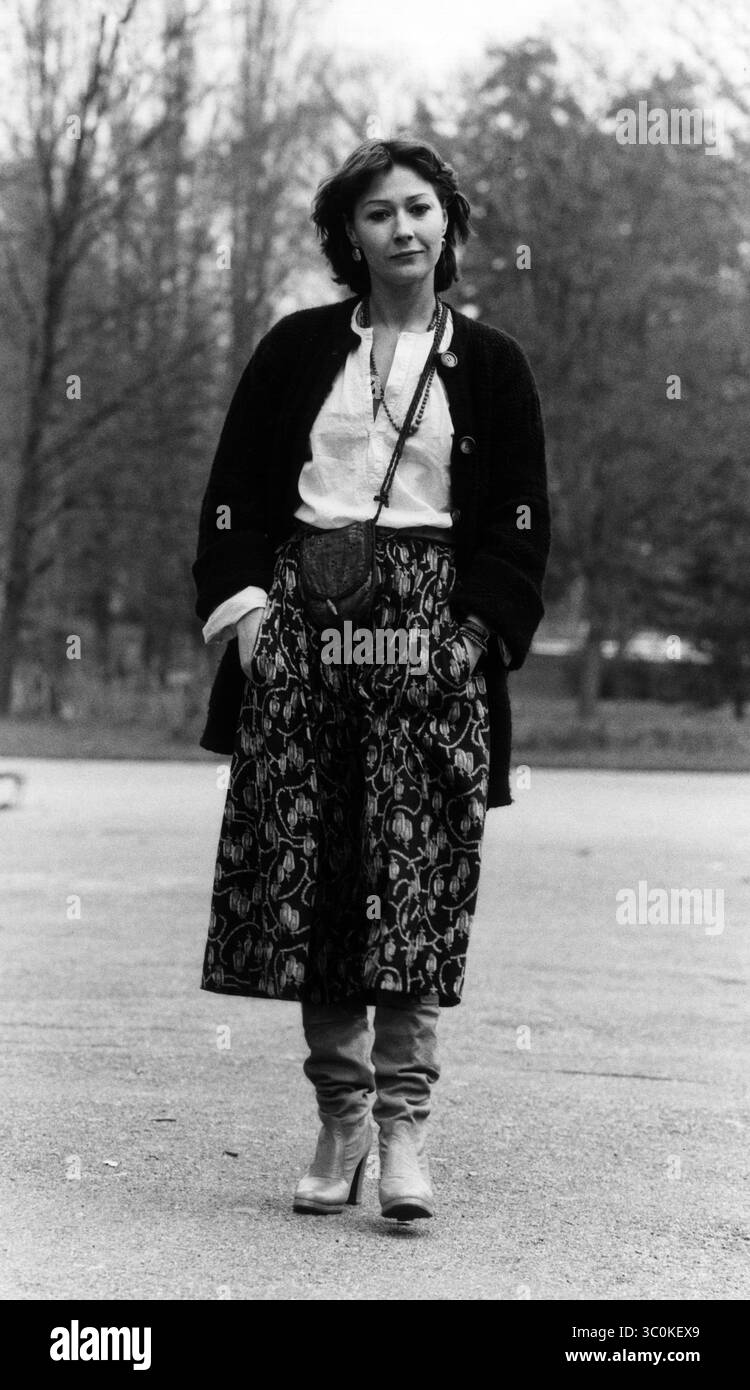 The Italian actress Manuela P. Kustermann walking in a park. 1978 ...
