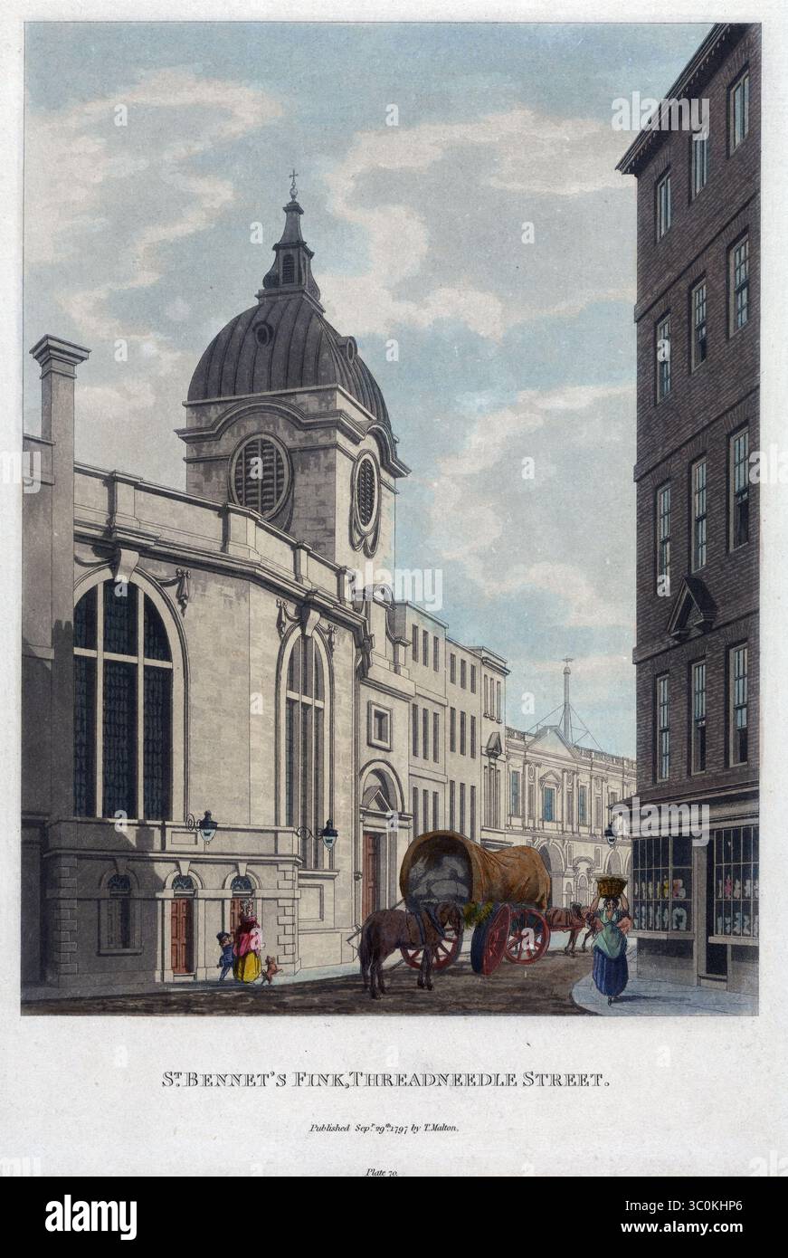 A print hand coloured aquatint of St Bennet Fink Church Threadneedle ...