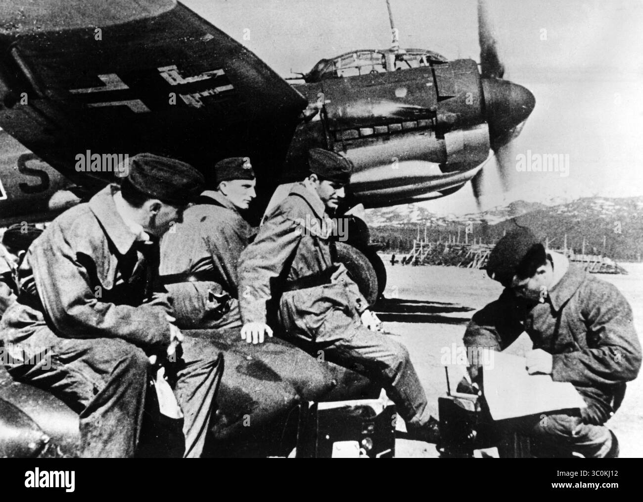 Crew waiting to take off in a German air base in the Caucasus. Russia ...