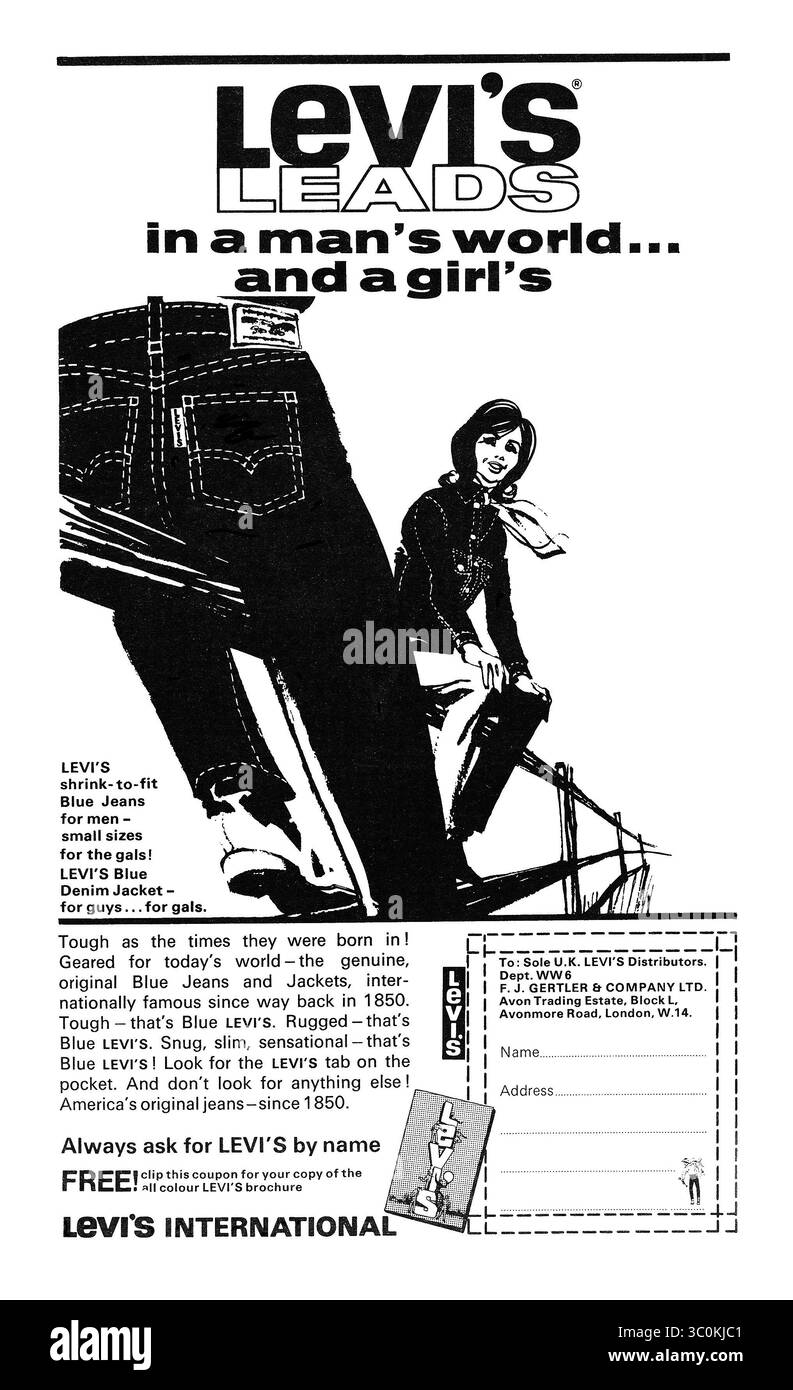1969 British advertisement for Levi's jeans Stock Photo - Alamy