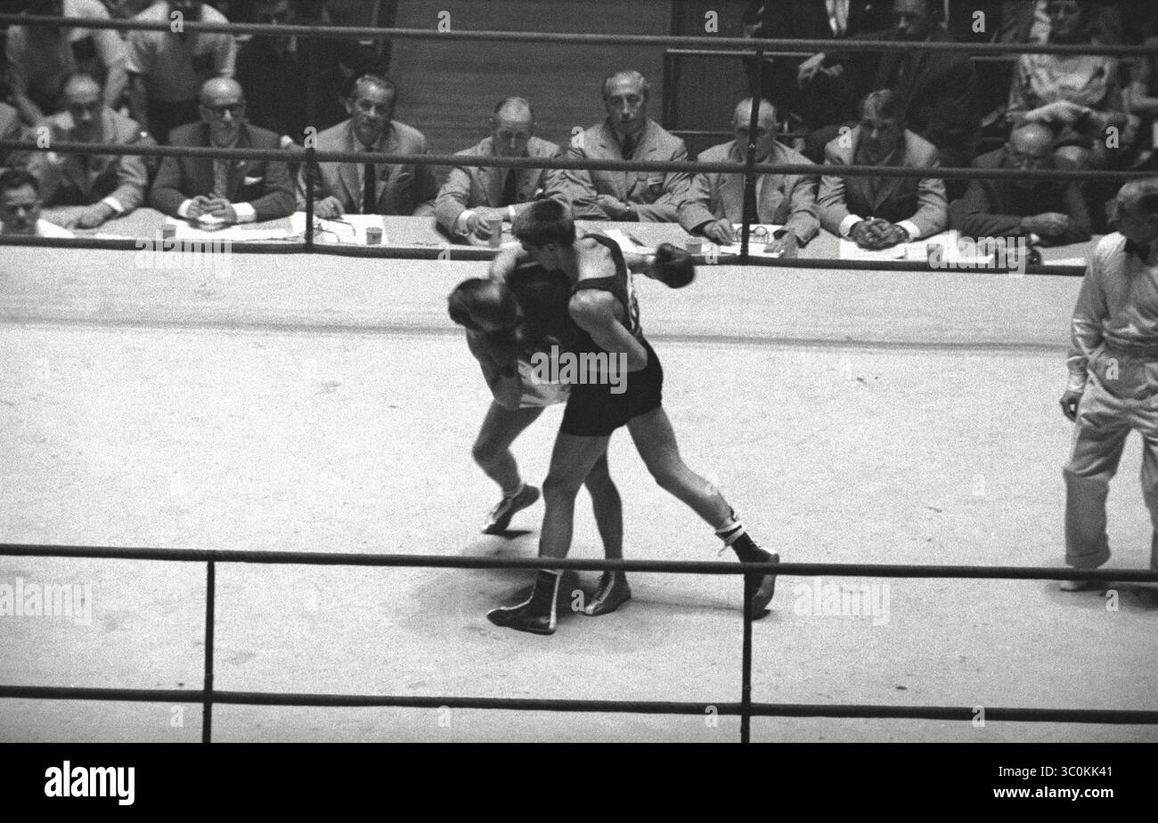 The Italian boxer Nino Benvenuti defeating the Soviet boxer Yuri ...
