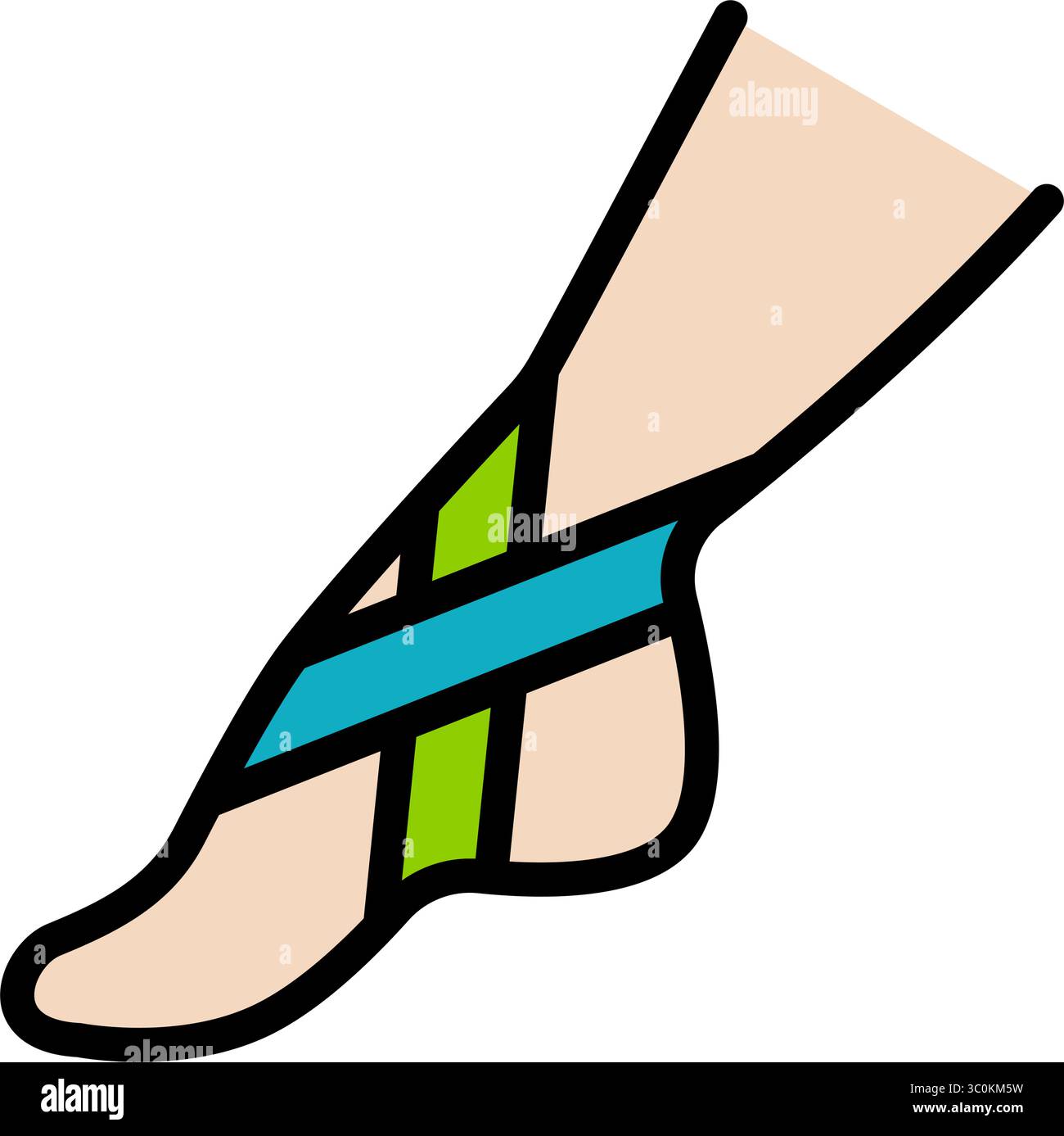 Ankle joint kinesio tape strips icon. Elastic therapeutic tape. Muscles ...