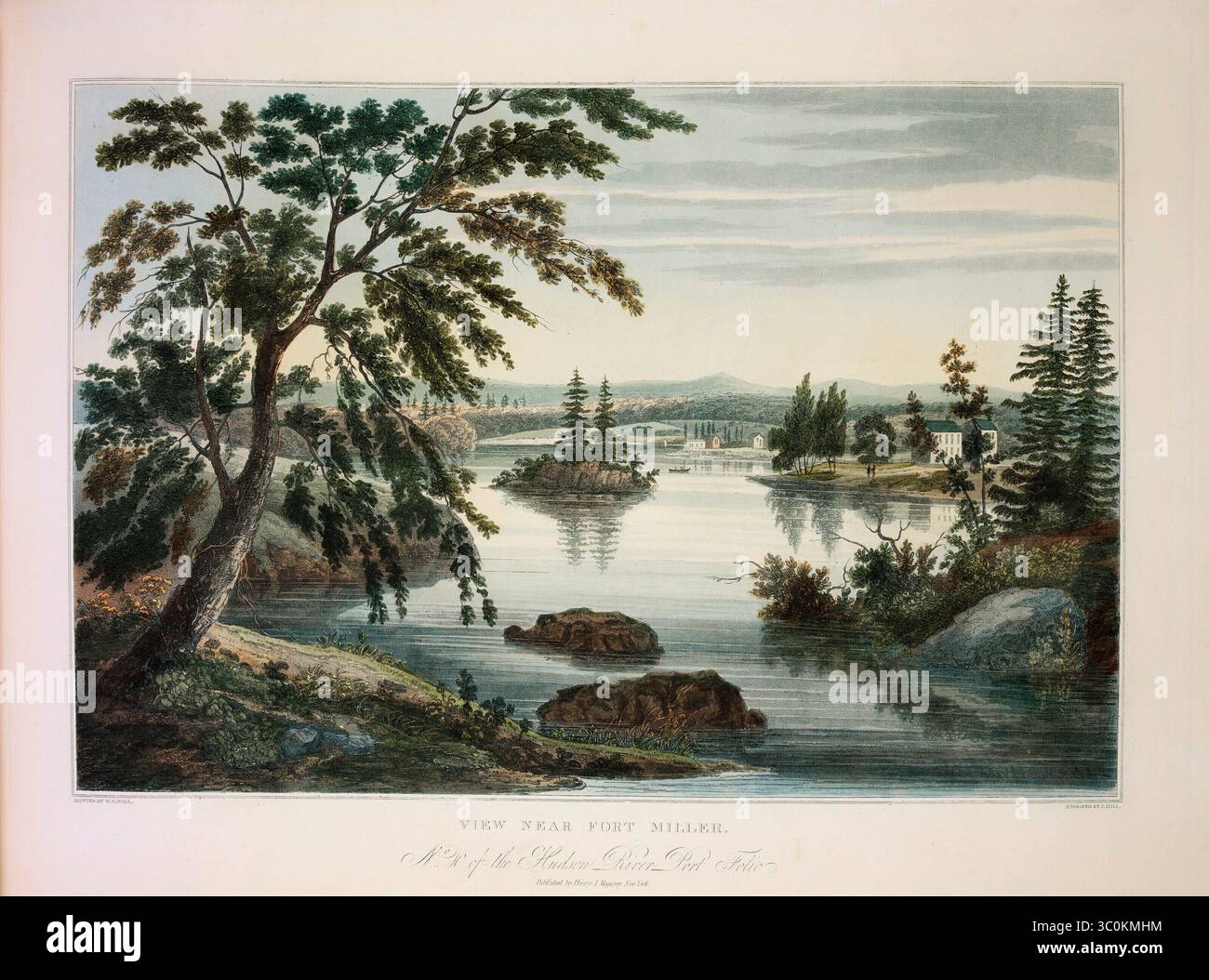 View Near Fort Miller. Vintage colour lithograph from The Hudson River ...
