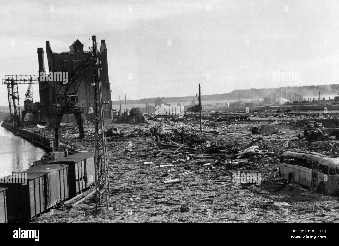 On the central front, ruins and wrecks in the port area of Reval, today ...