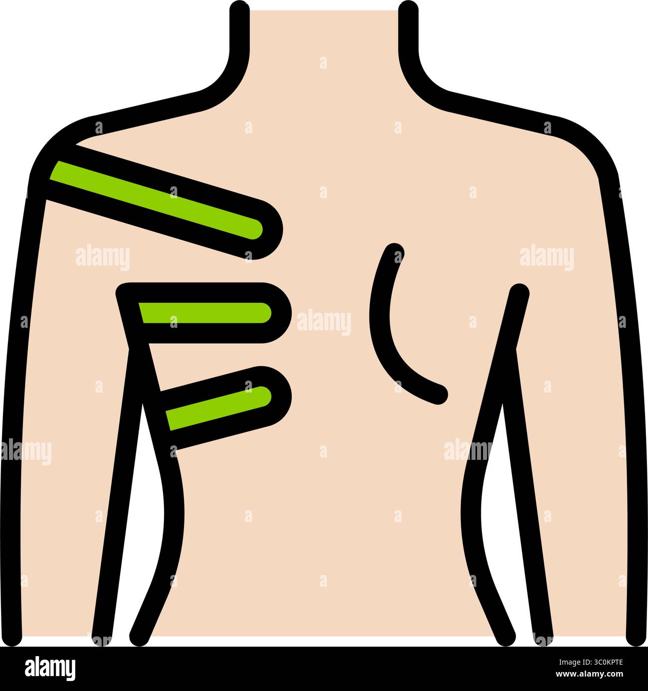 Shoulder blade kinesio tape strips color icon. Application neck kinesio ...