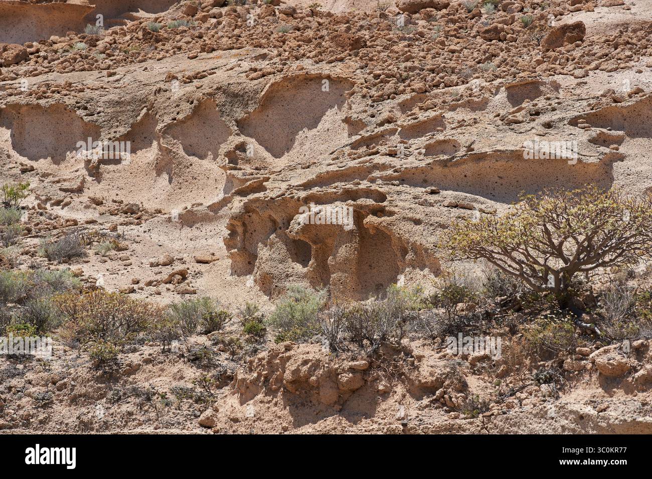 Rugged volcanic tuff ravines form a dramatic volcanic landscape at Los ...