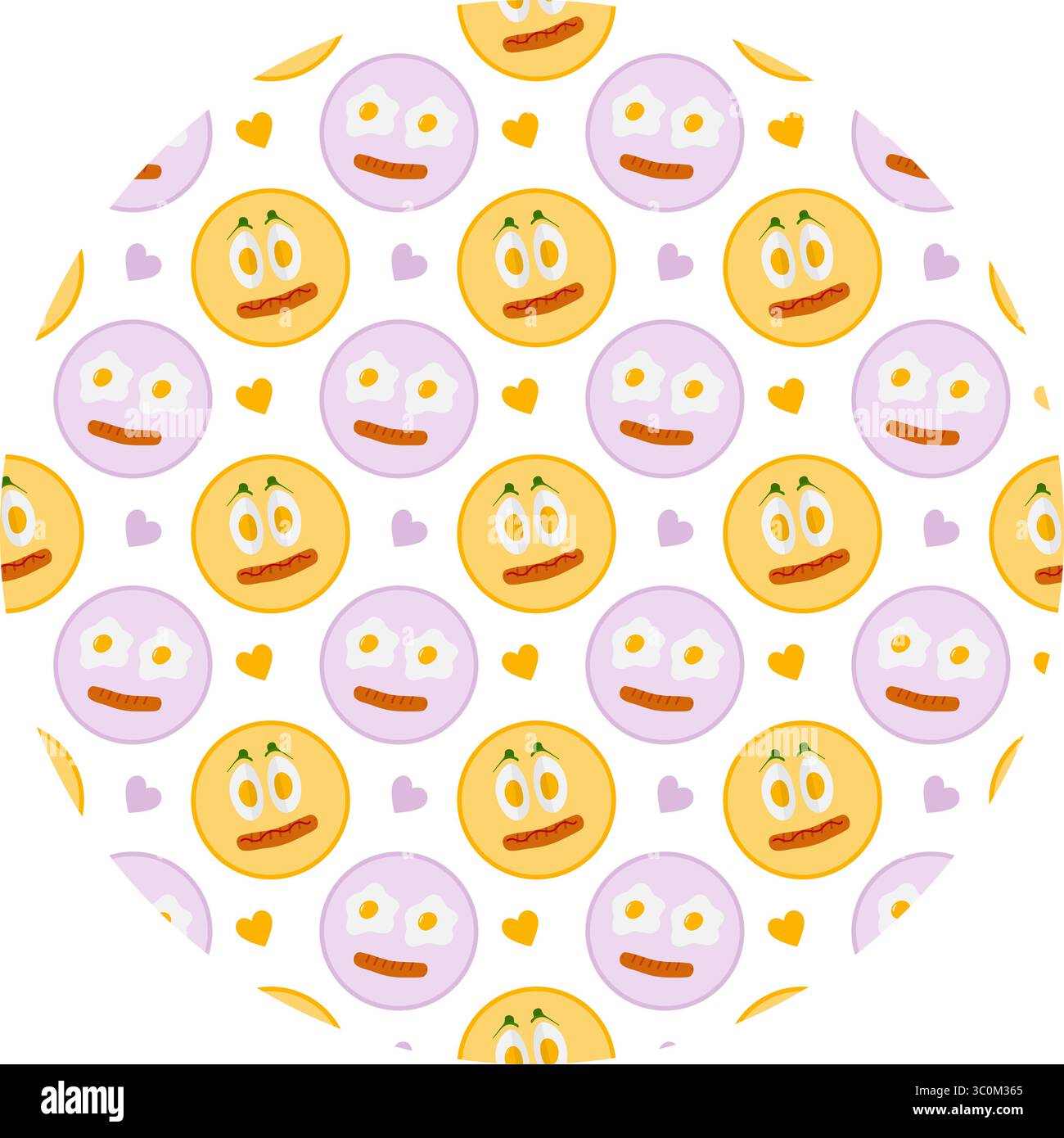 Freehand Cute Food Emoticons on plate Seamless Pattern on Circle ...