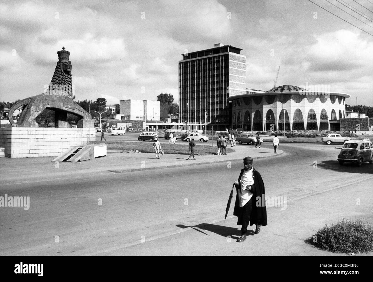 View of square Haile Selassie in Addis Ababa, with the sculpture of ...