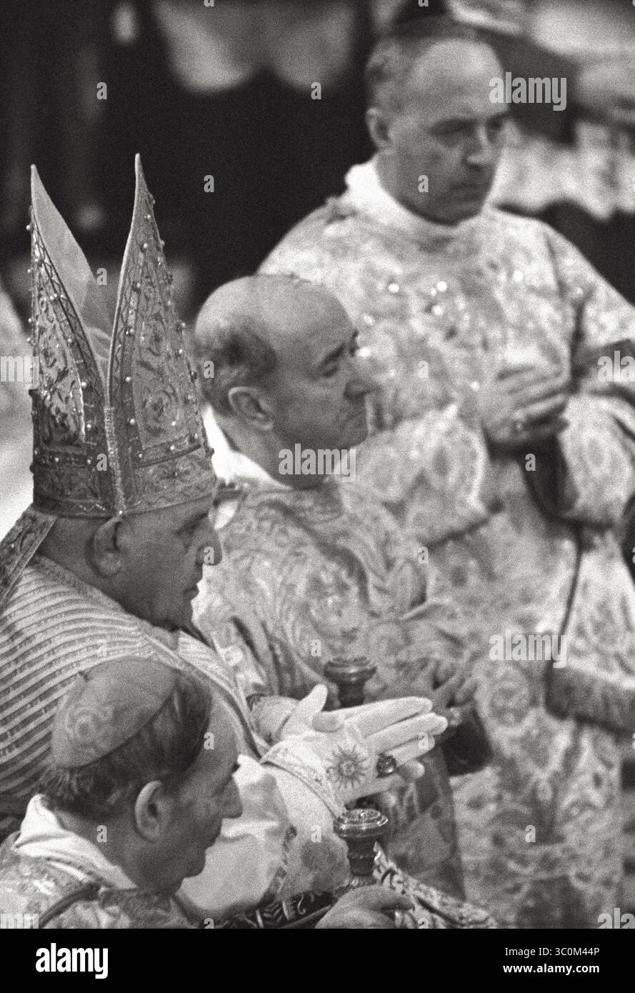 Pope John XXIII sitting during the coronation in St. Peter's Basilica ...