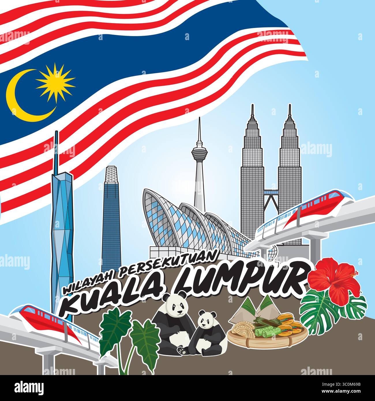Visit Kuala Lumpur, Malaysia. Vector illustration. Travel concept, banner and poster design for ...