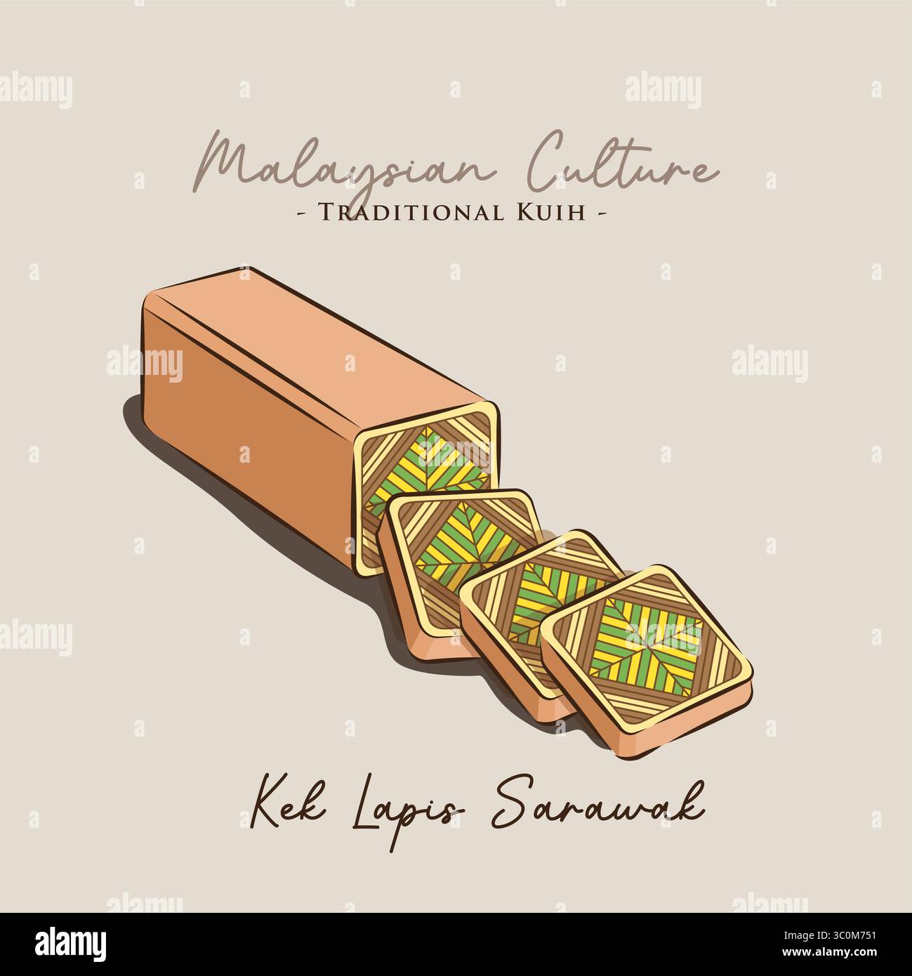 Vector illustration of famous Malaysian traditional sweet, kek lapis ...