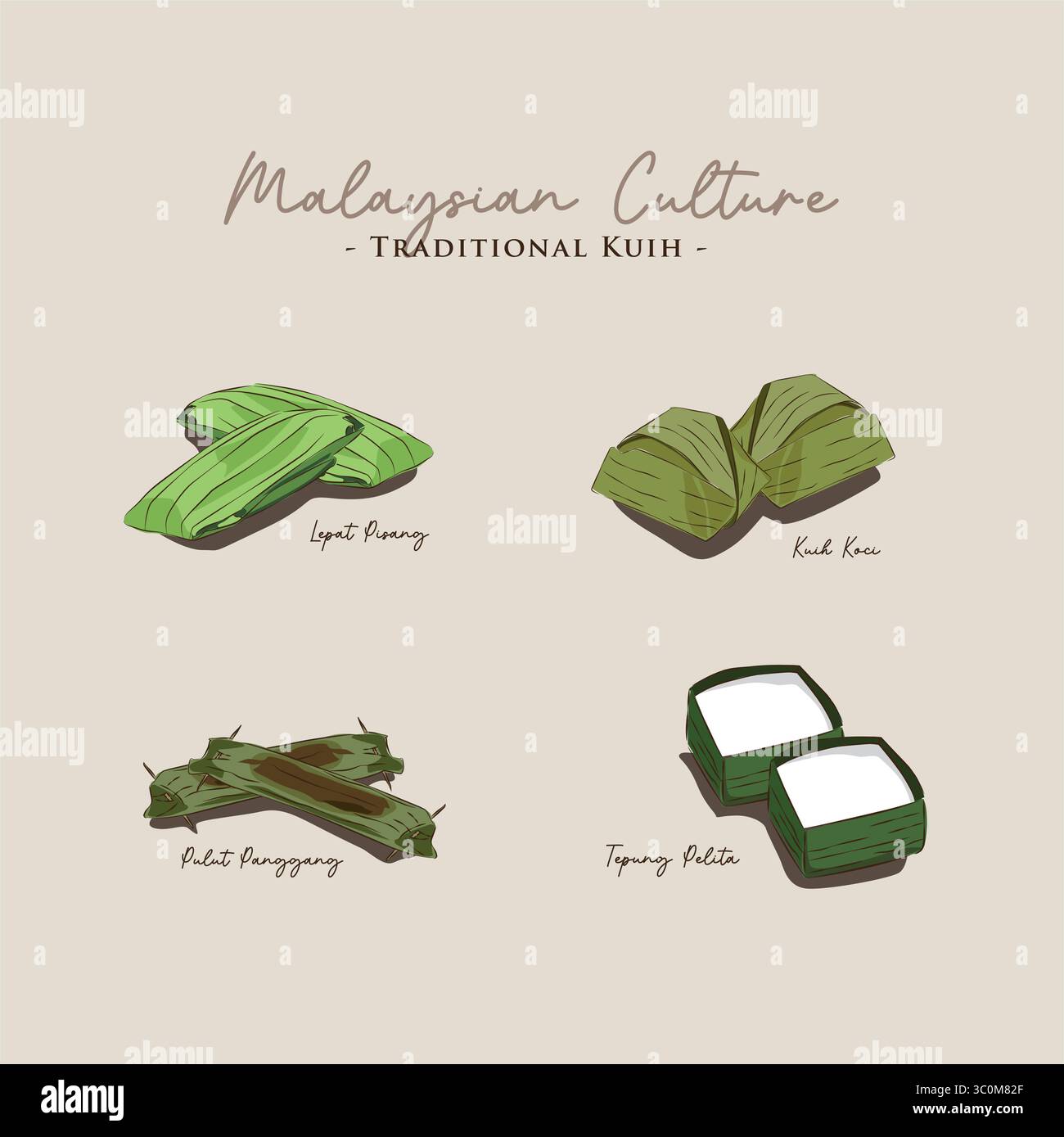 Vector illustration of famous Malaysian traditional dessert. Various ...