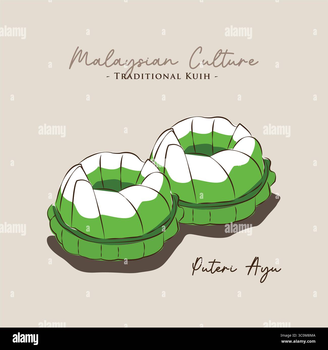 Vector illustration of famous Malaysian traditional dessert kuih puteri ...