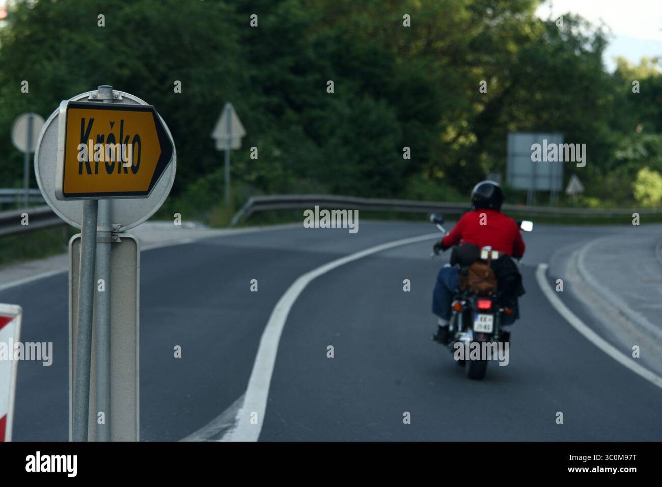The sign indicating the entrance of the town of Krsko, with the only ...