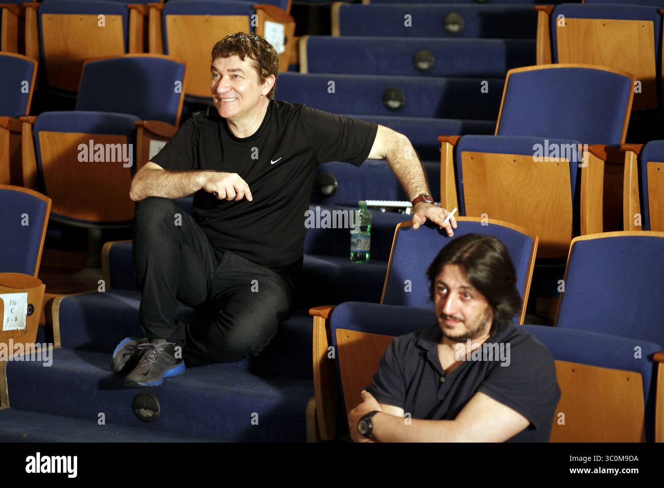 The Italian comic actor Gioele Dix and Alessandro Betti, sitting in the ...