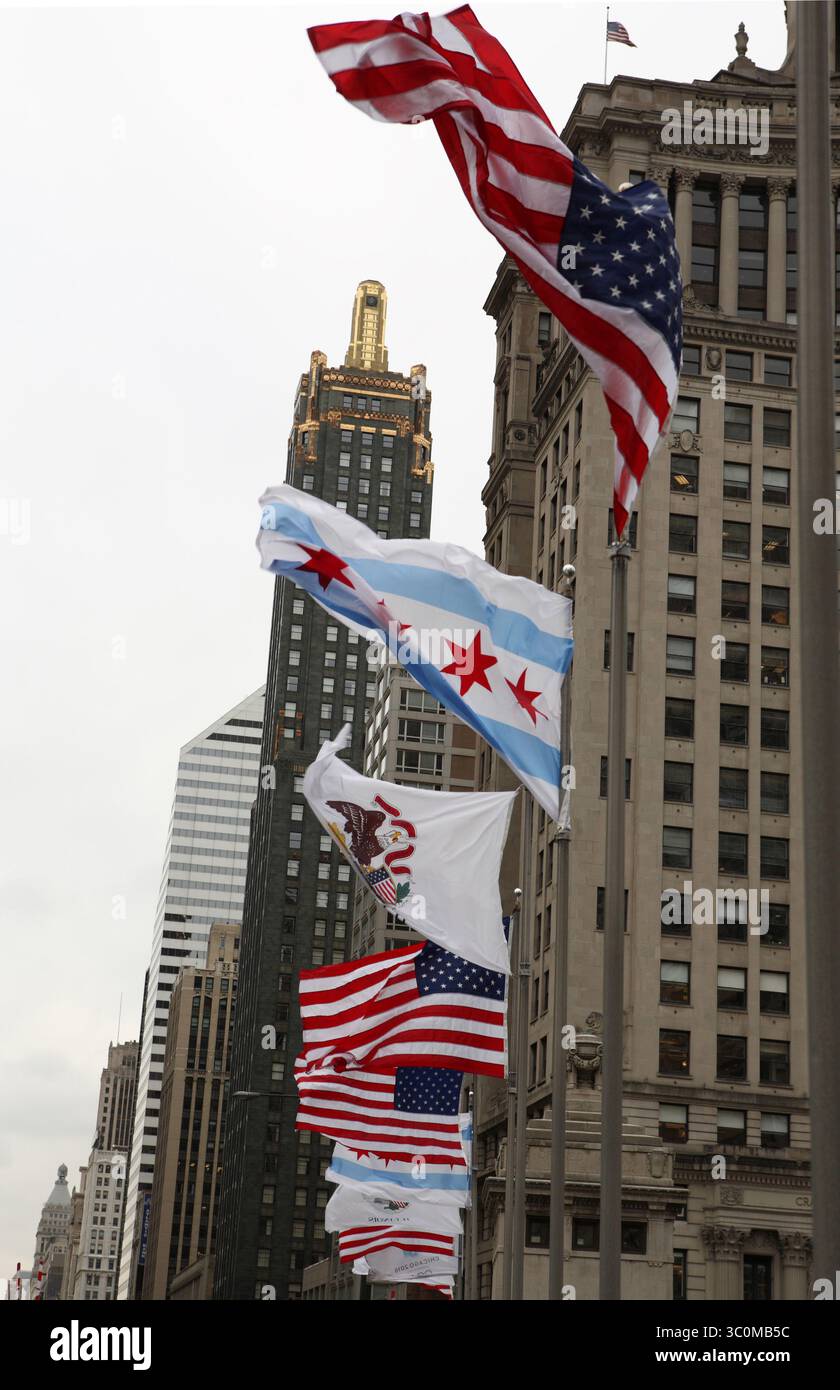 A row of American flags waving on the western side of the Michigan ...