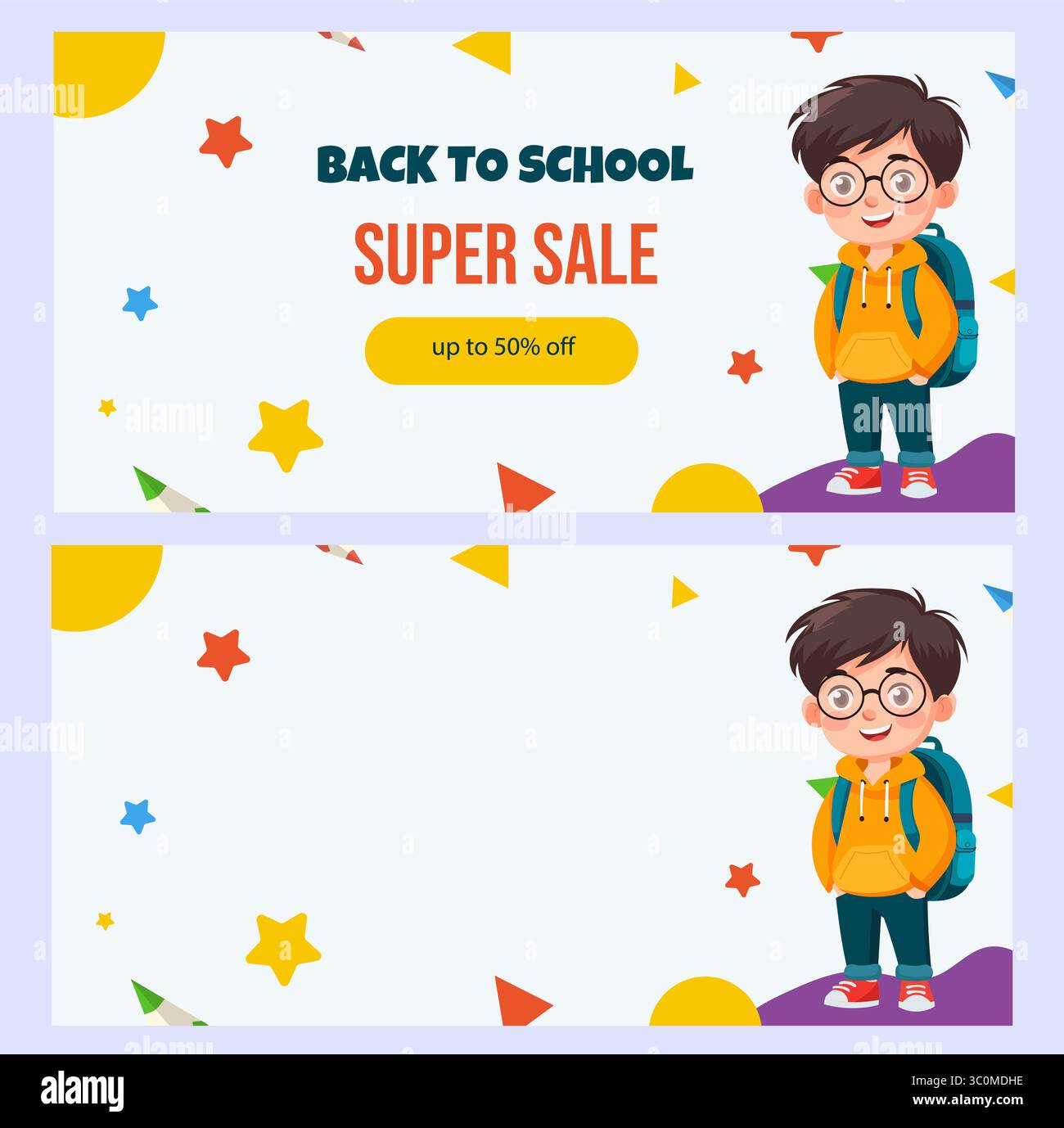 Vector set of school-themed templates with bright accents, circles ...