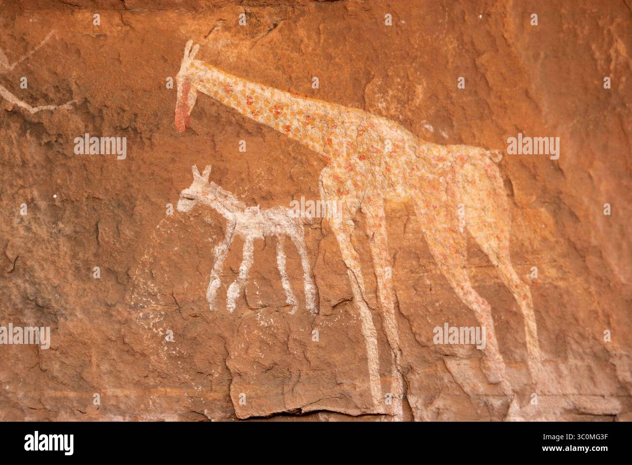 An etching depicting a giraffe in the archeological site of Wadi ...