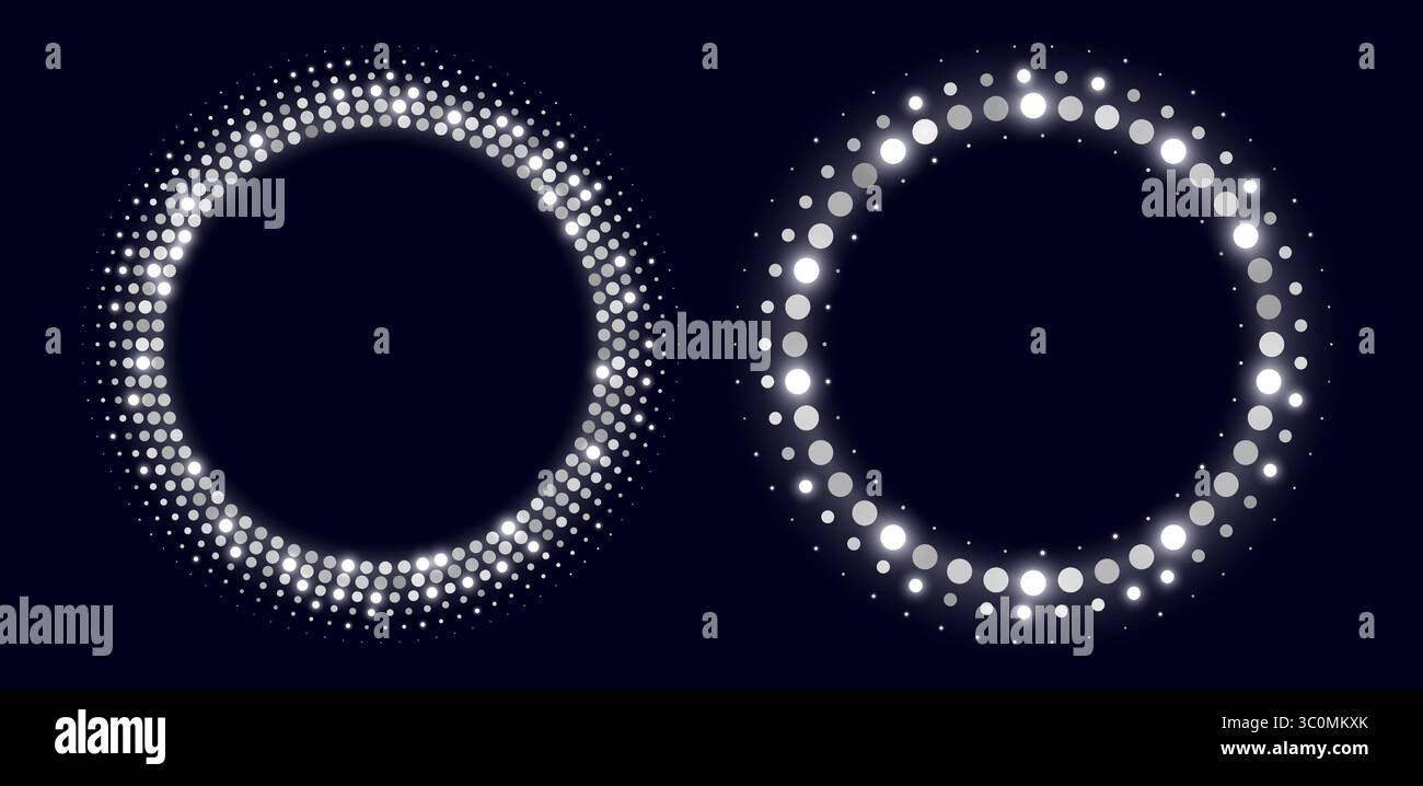Silver halftone frames, glowing circle borders, round pattern with dots ...