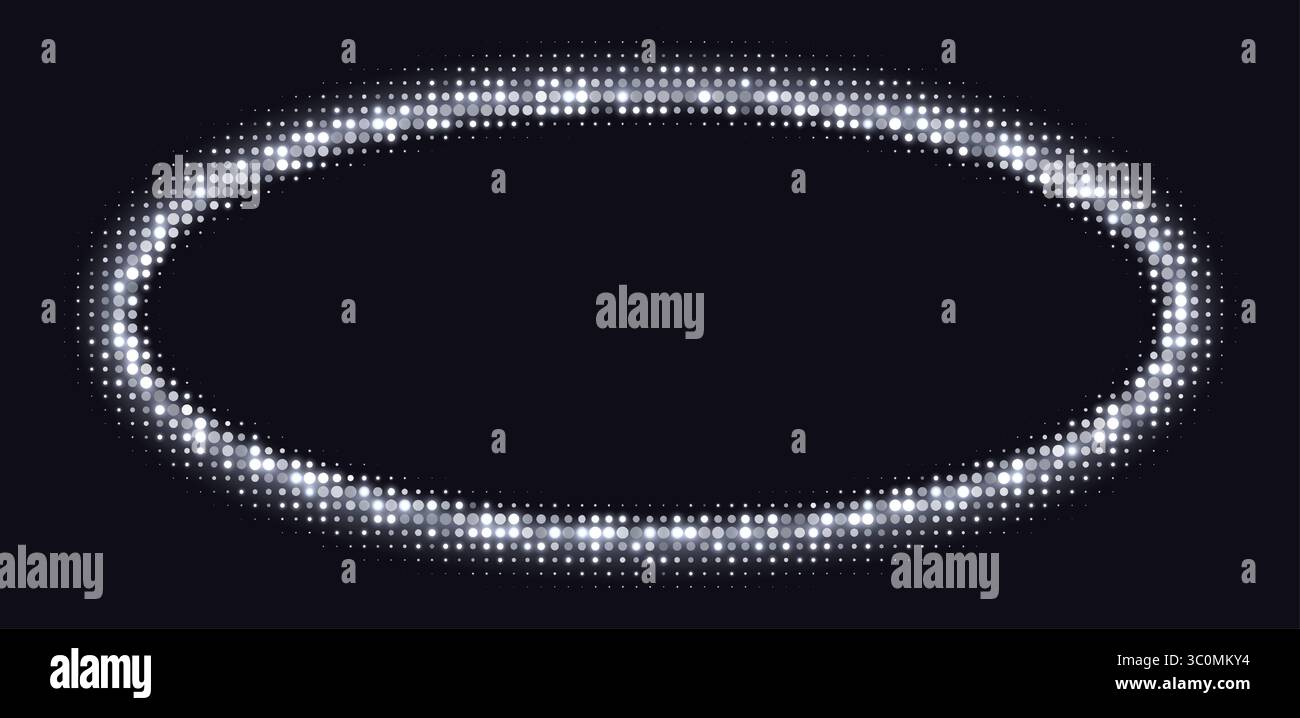 Silver halftone frames, glowing circle borders, round pattern with dots ...