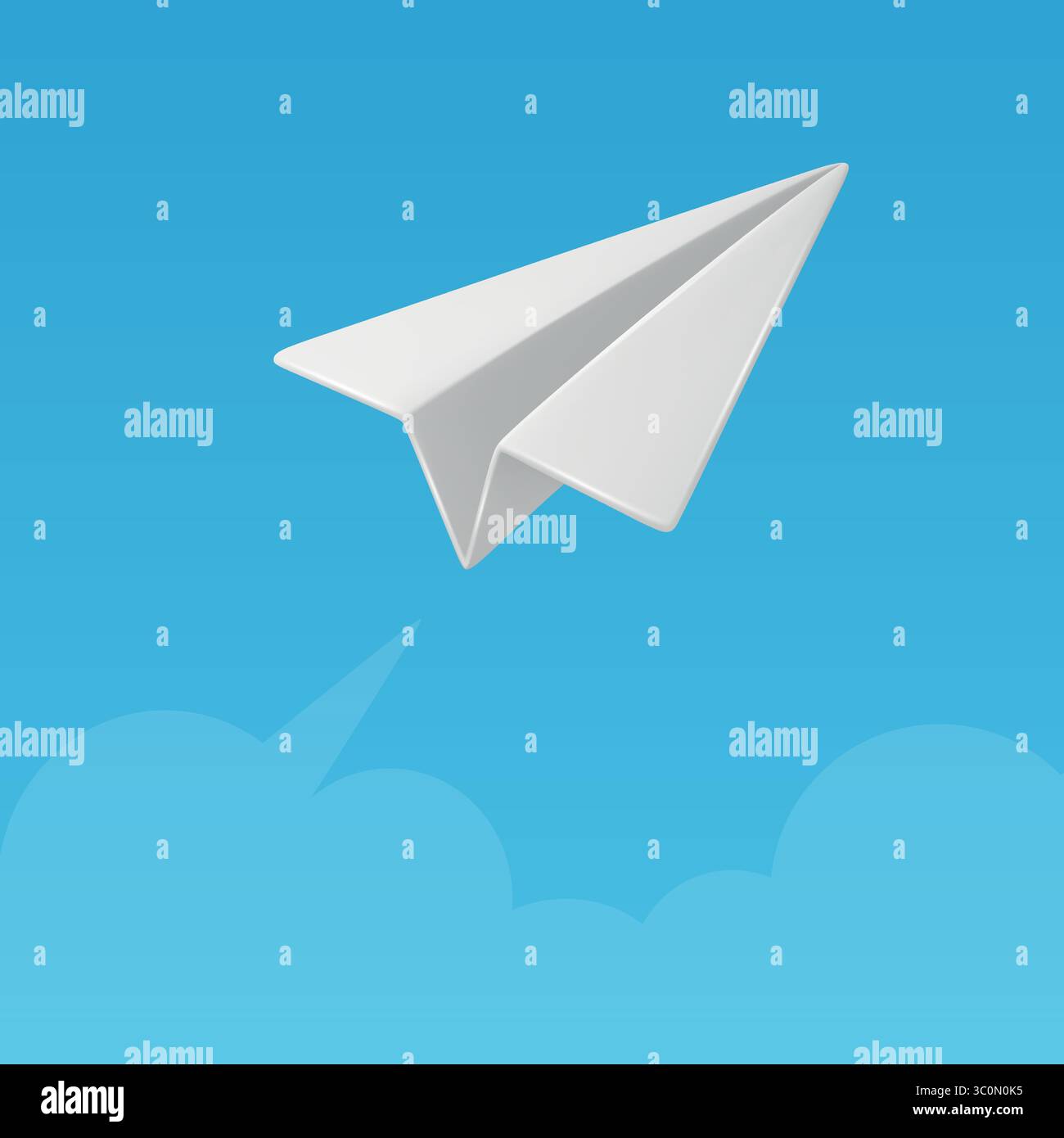 Realistic White Paper Airplane Flying in Blue Sky Background ...
