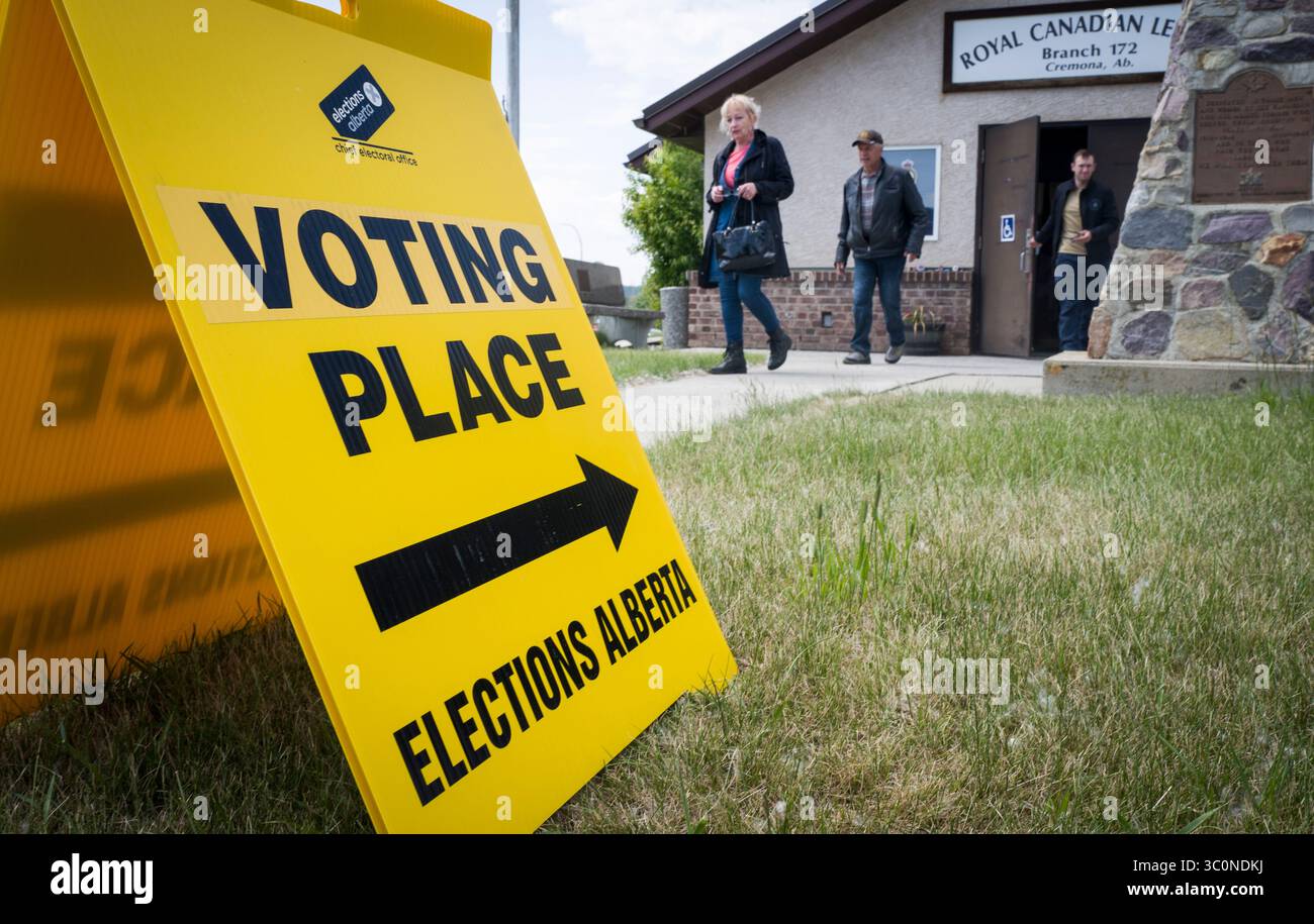 Cremona, Canada. 23rd June, 2025. Voters leave a polling station after ...