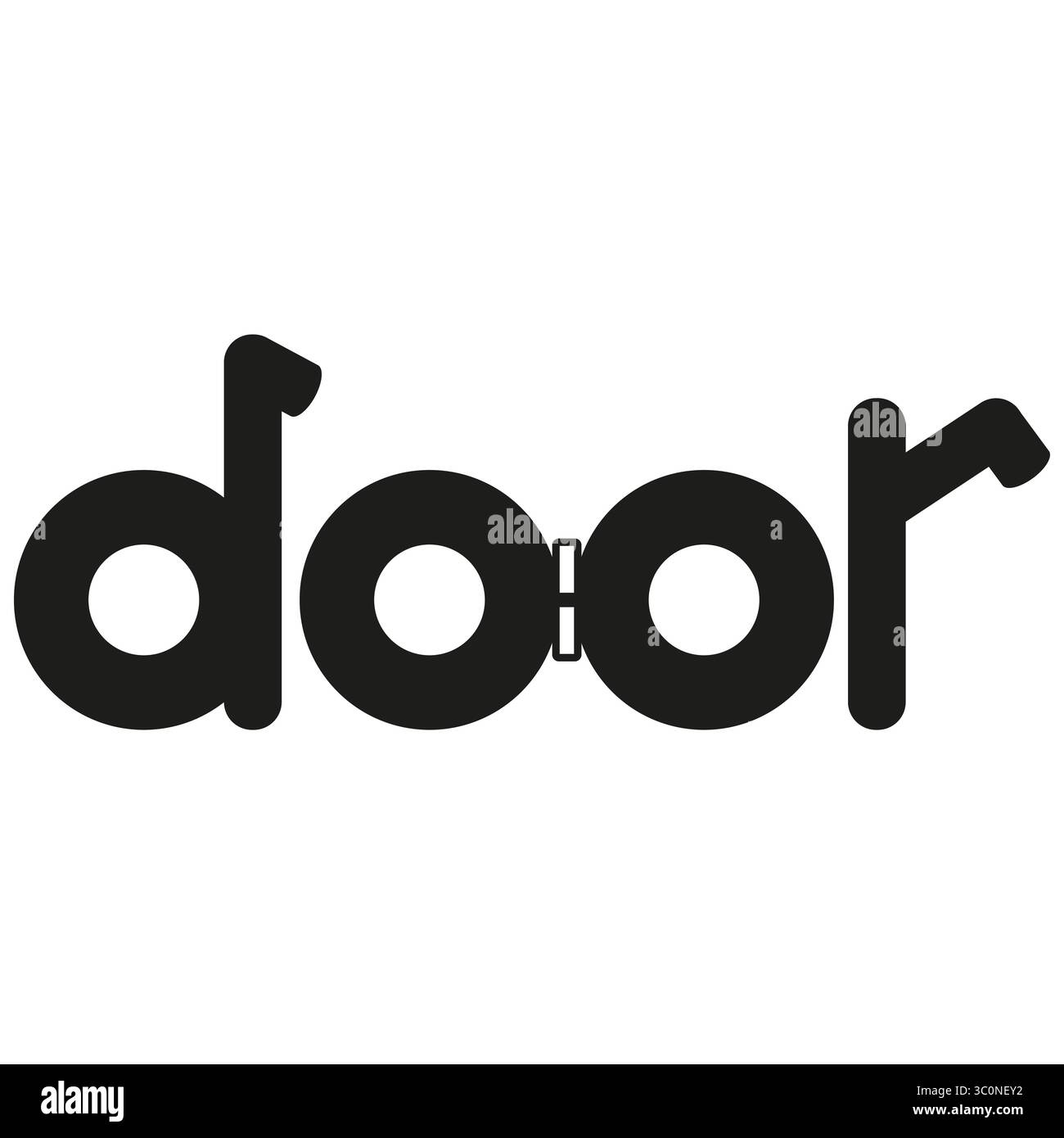 Door text symbol. Hinges between letters. Abstract visual pun. Black ...