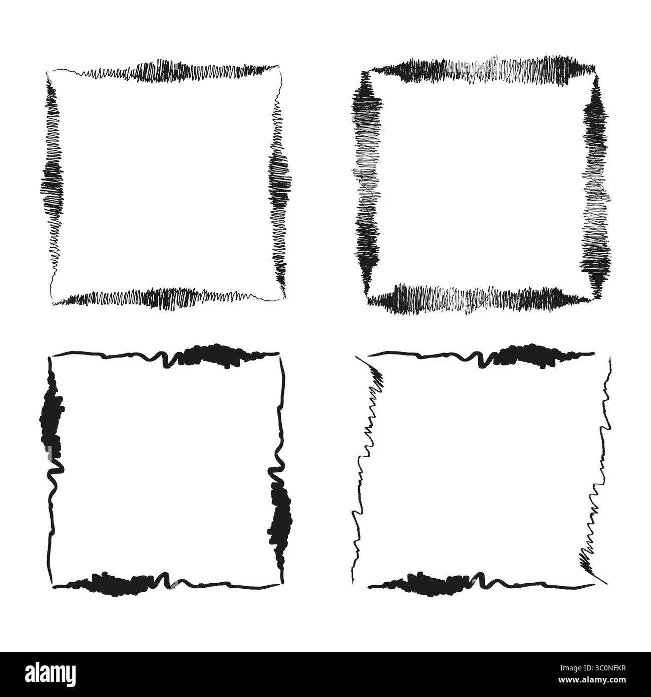 Textured square borders. Rough ink frames. Hand sketched shapes. Vector ...