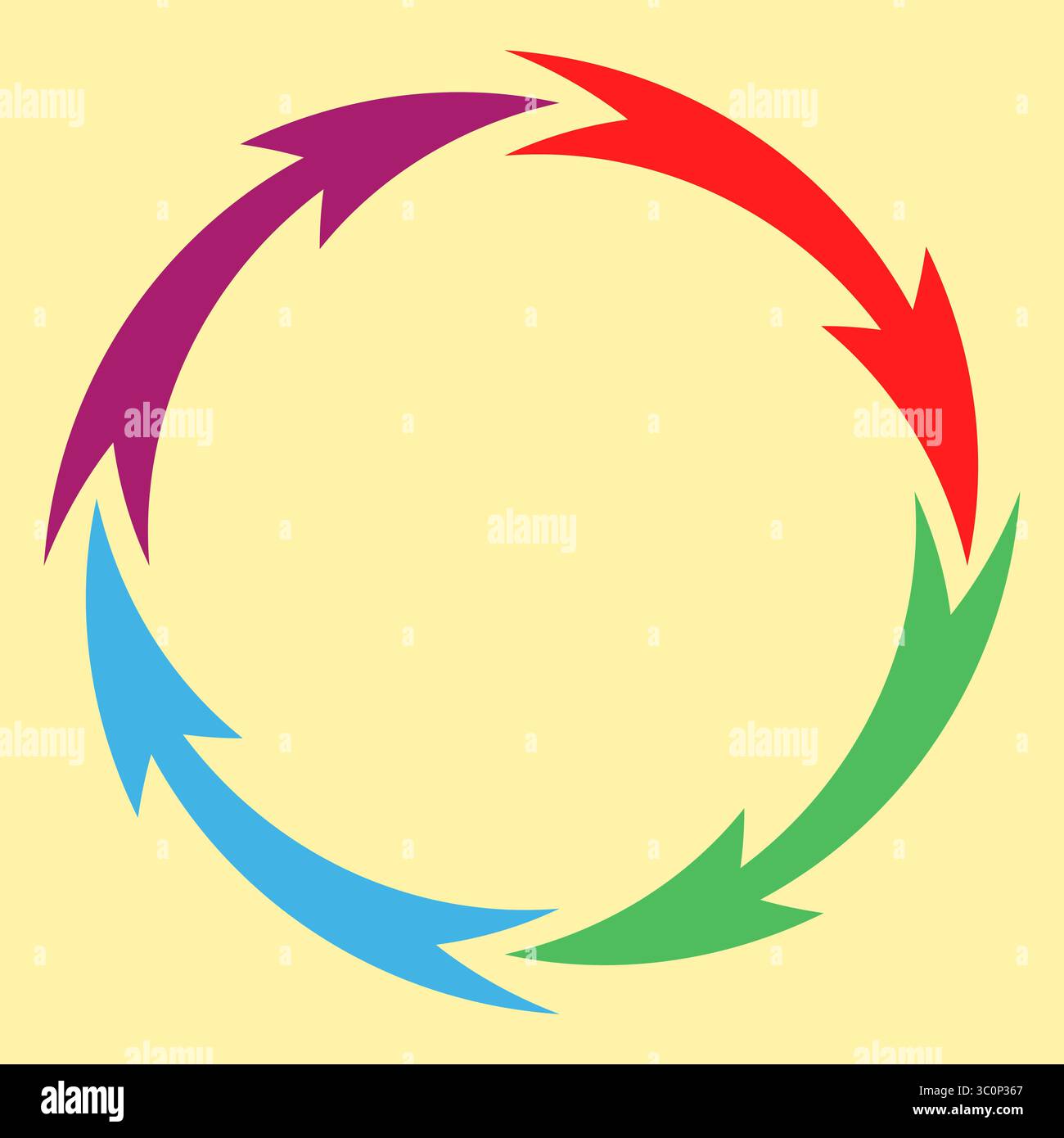 Circular arrow cycle. Four colorful arrows. Process flow illustration ...
