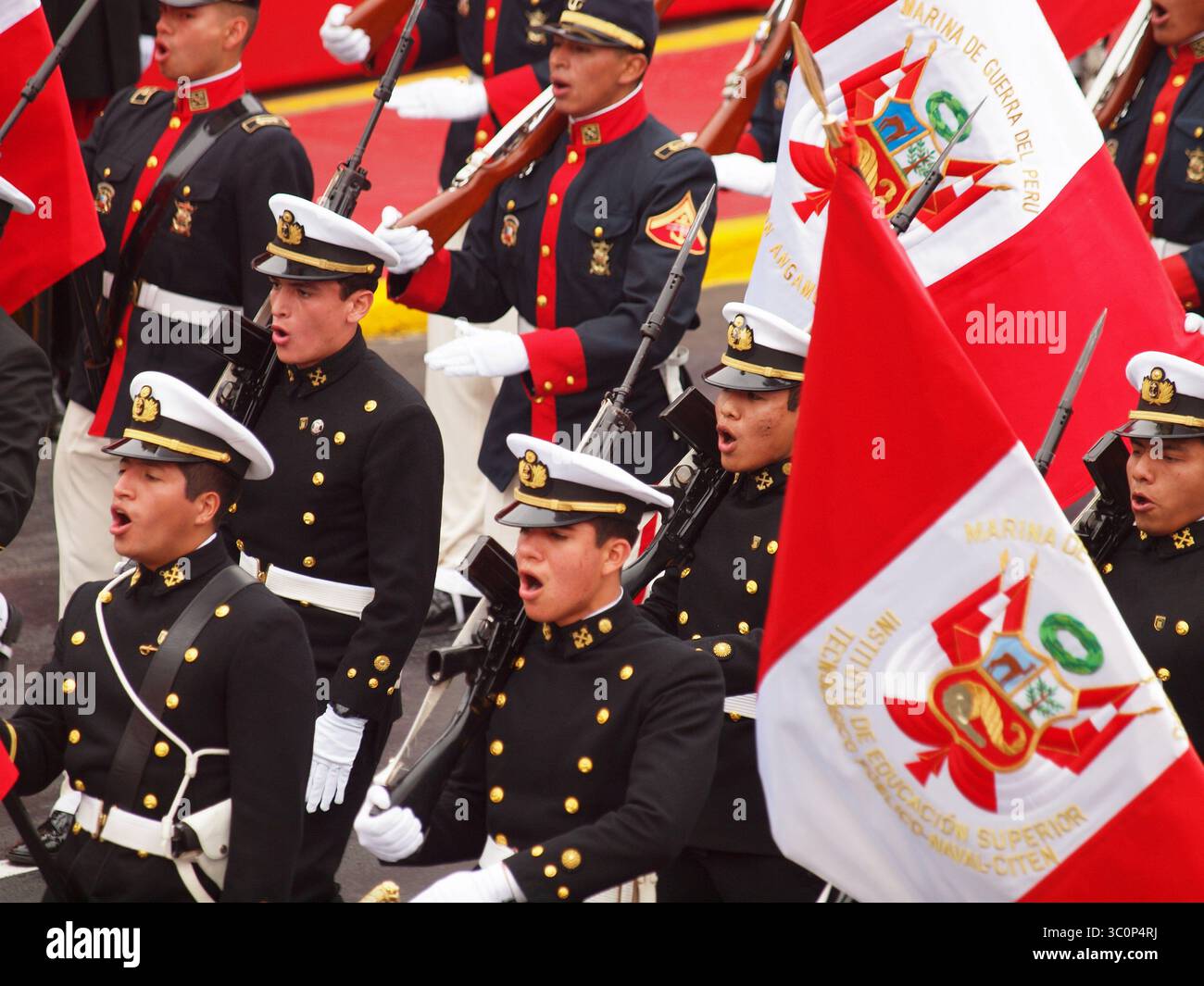 July 29, 2016 - Lima, Lima, Peru - Peruvian Navy cadets marching with ...
