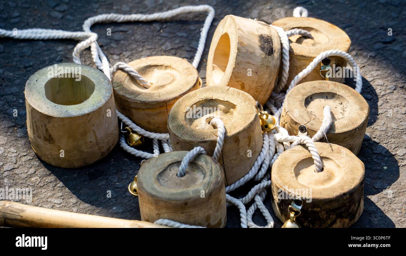 Indonesian stilts. In Indonesia stilts made of bamboo and coconut shell ...