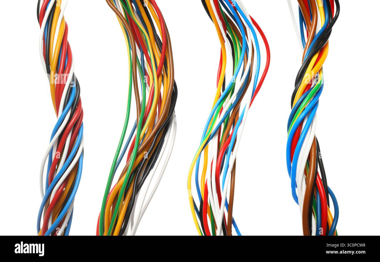 Different twisted electrical wires isolated on white, set Stock Photo ...