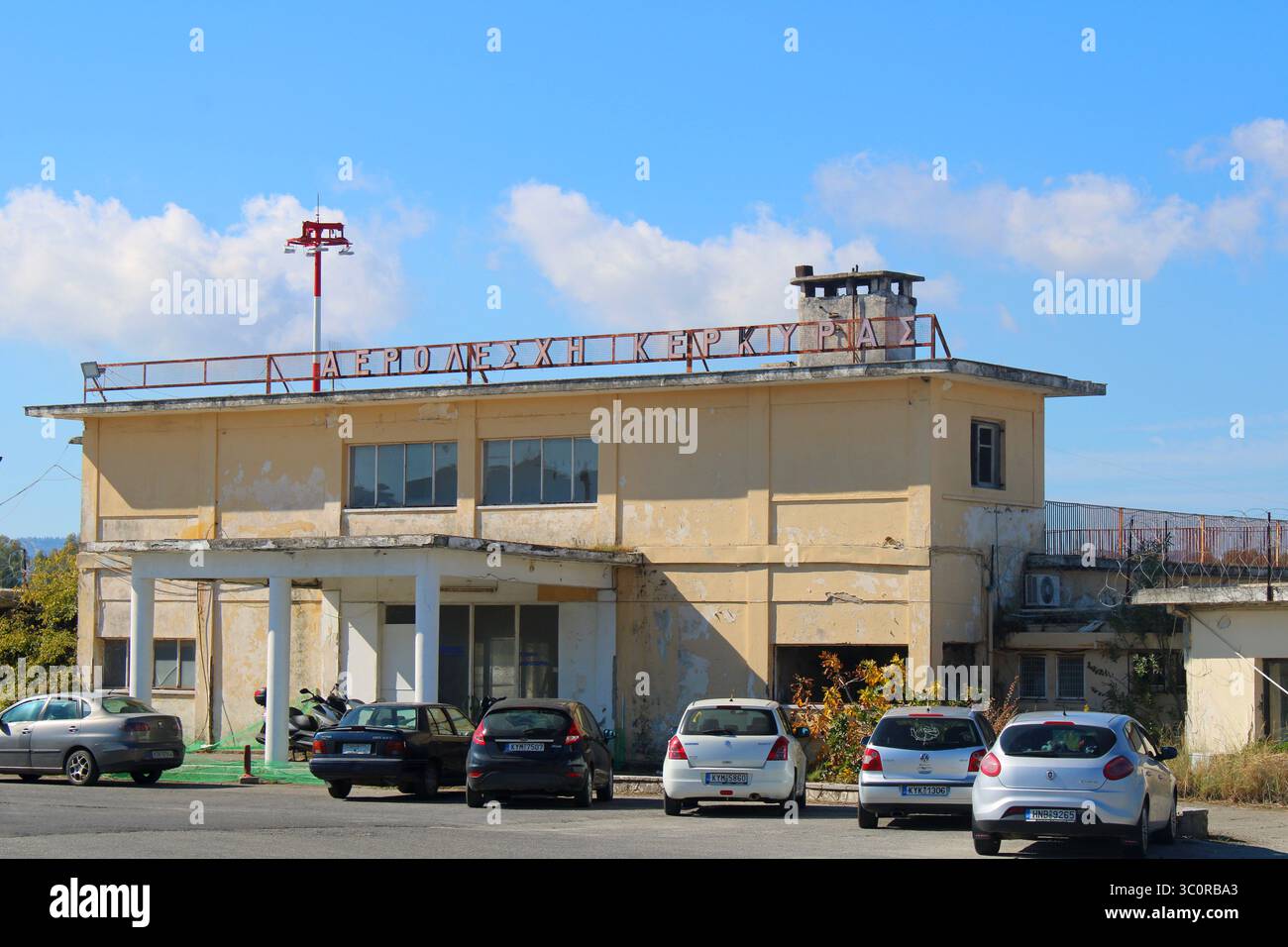 Original airport terminal building at Corfu Airport, Greece Stock Photo ...