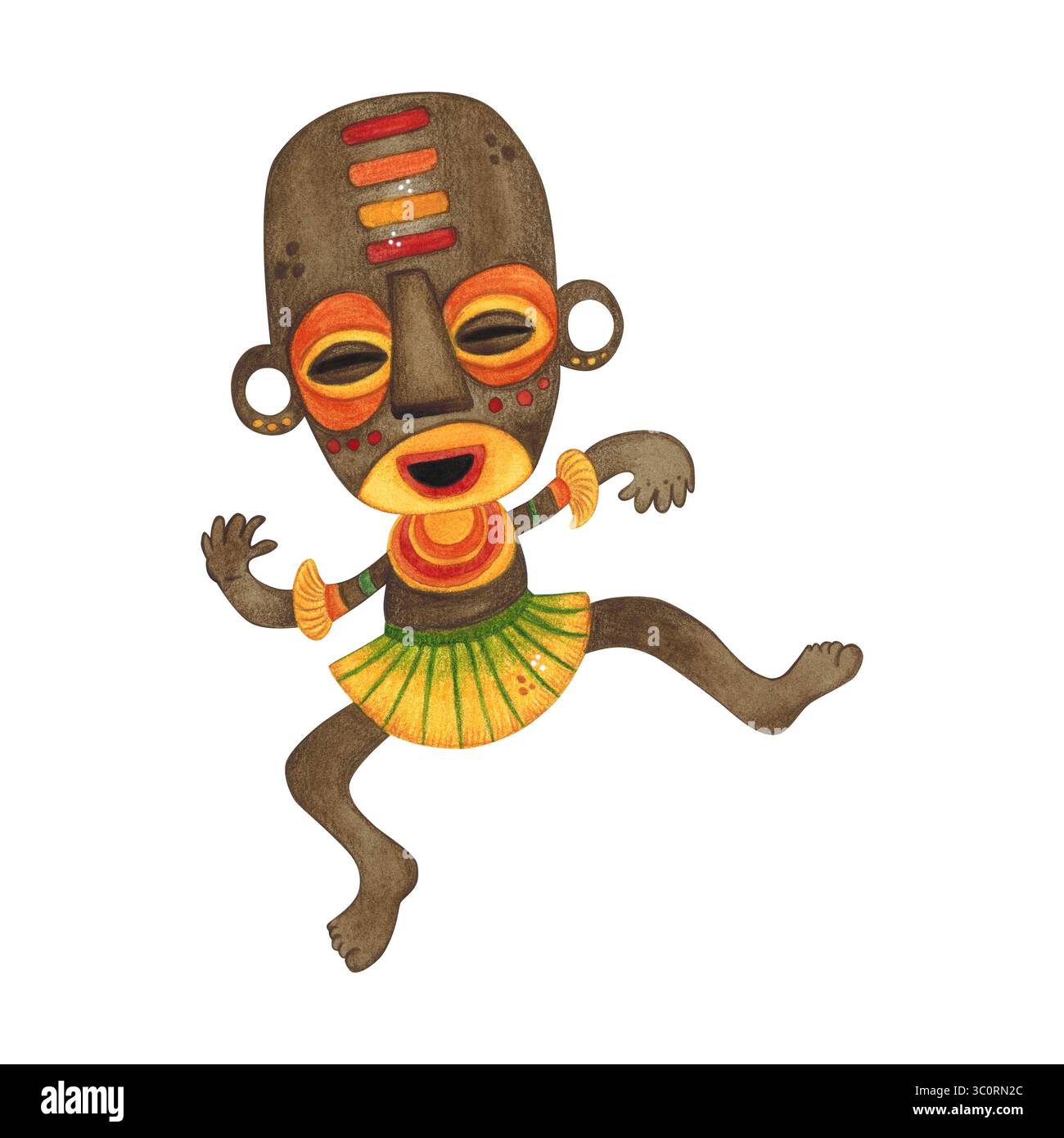 Dancing african aborigine in brown mask with bright pattern yellow ...