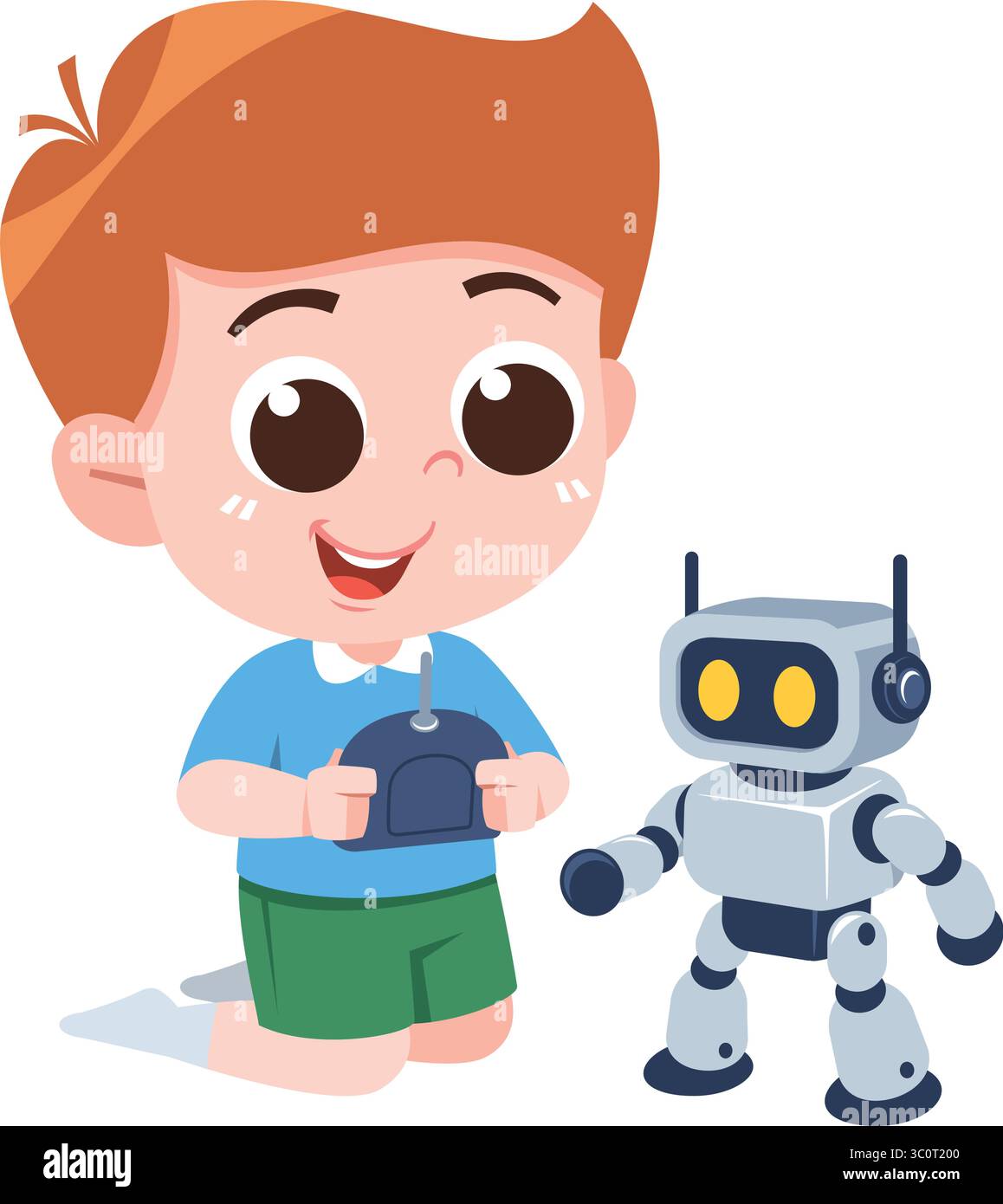 Cartoon Boy Controlling Robot Toy Stock Vector Image & Art - Alamy