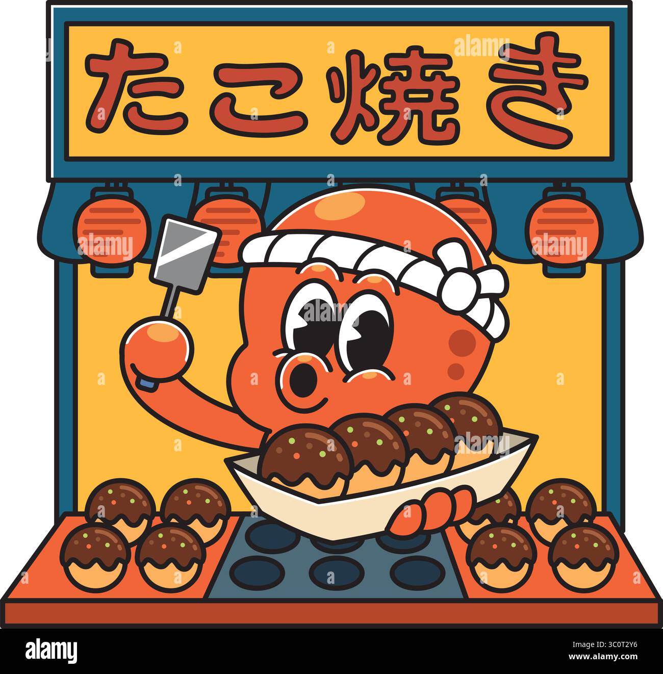 Octopus Chef at Takoyaki Food Stall Stock Vector Image & Art - Alamy