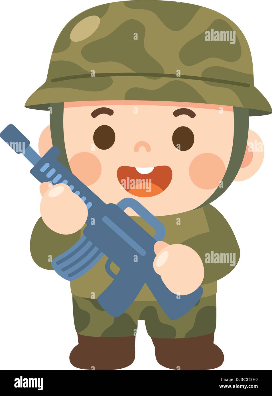 Cute Cartoon Soldier Kid in Army Uniform Holding Toy Gun Stock Vector ...