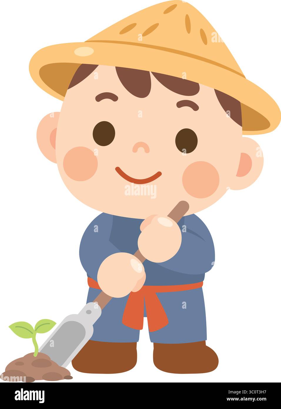 Cute Cartoon Farmer Boy Planting Seedling Stock Vector Image & Art - Alamy