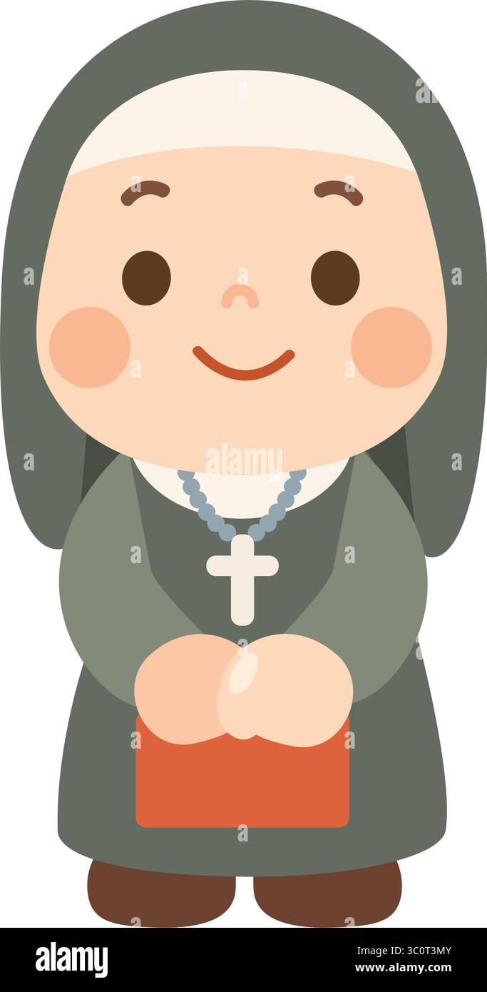 Cute Cartoon Nun Holding a Book with Cross Necklace Stock Vector Image ...