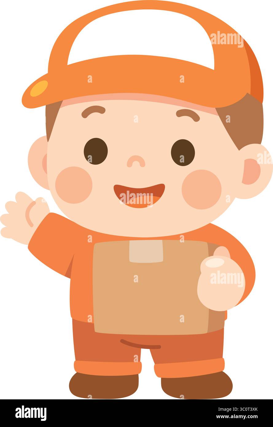 Cute Cartoon Delivery Boy Holding Package in Uniform Stock Vector Image ...