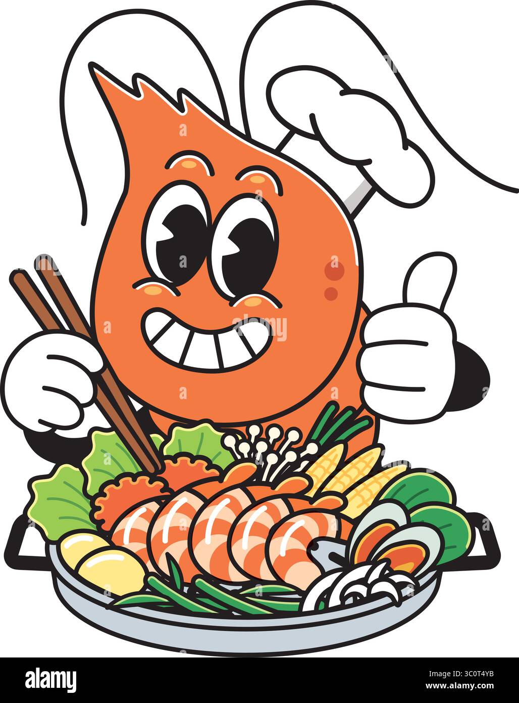 Cute Shrimp Chef Cartoon Enjoying Seafood Platter – Japanese Food ...